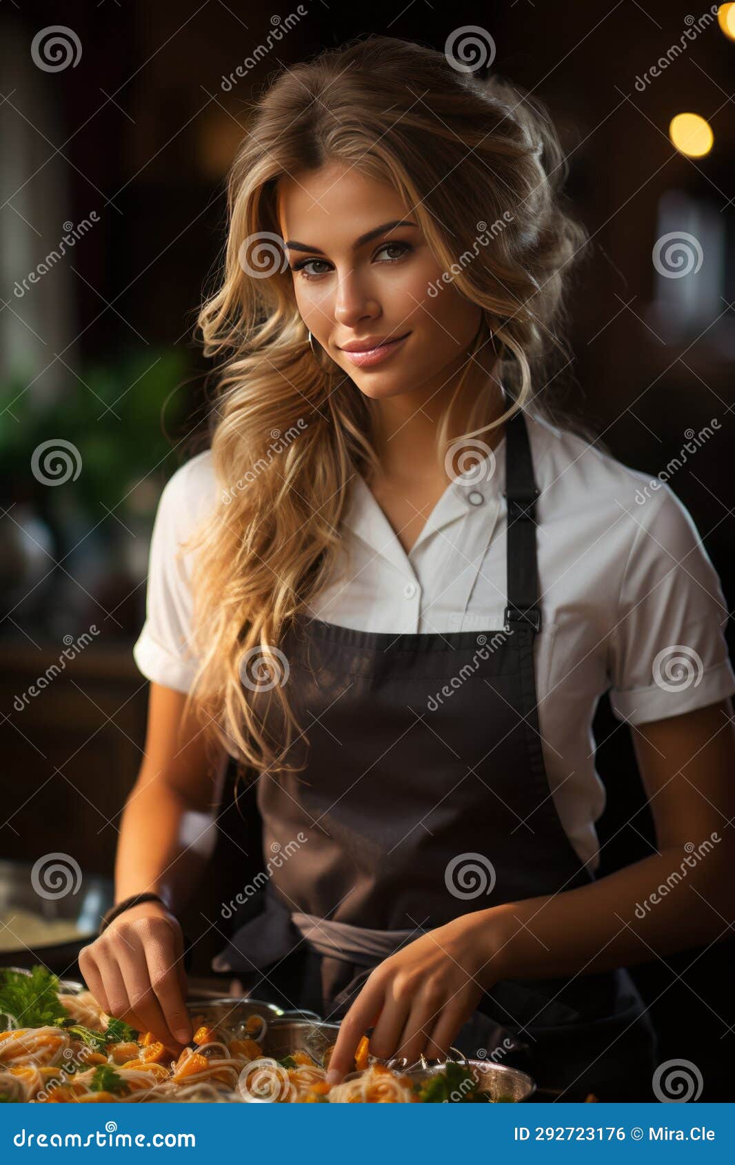 Beautiful Young Female Chef in the Kitchen, Created with Generative AI ...