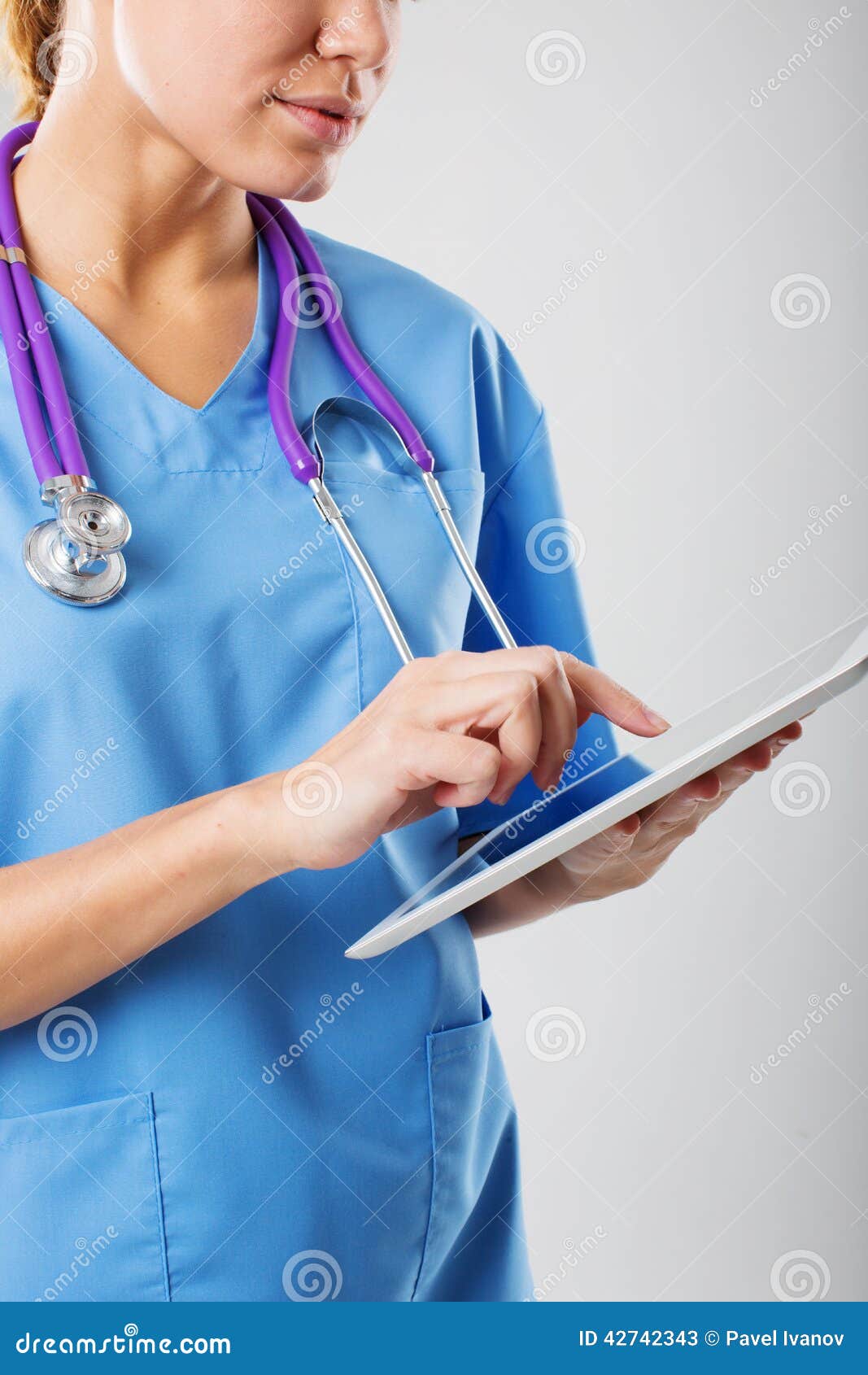 Beautiful Young Female Medical Intern with Tablet Computer Stock Image ...