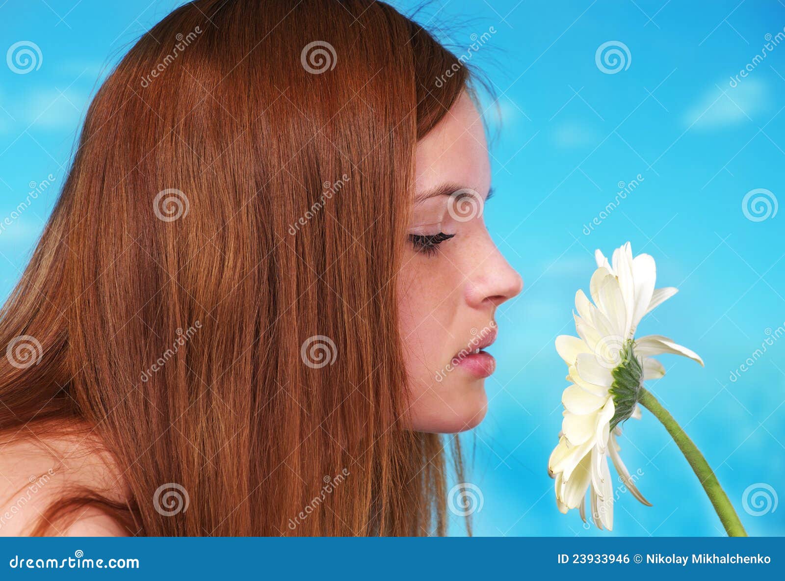 Beautiful Young Female Smelling Stock Photo - Image of adult, face ...