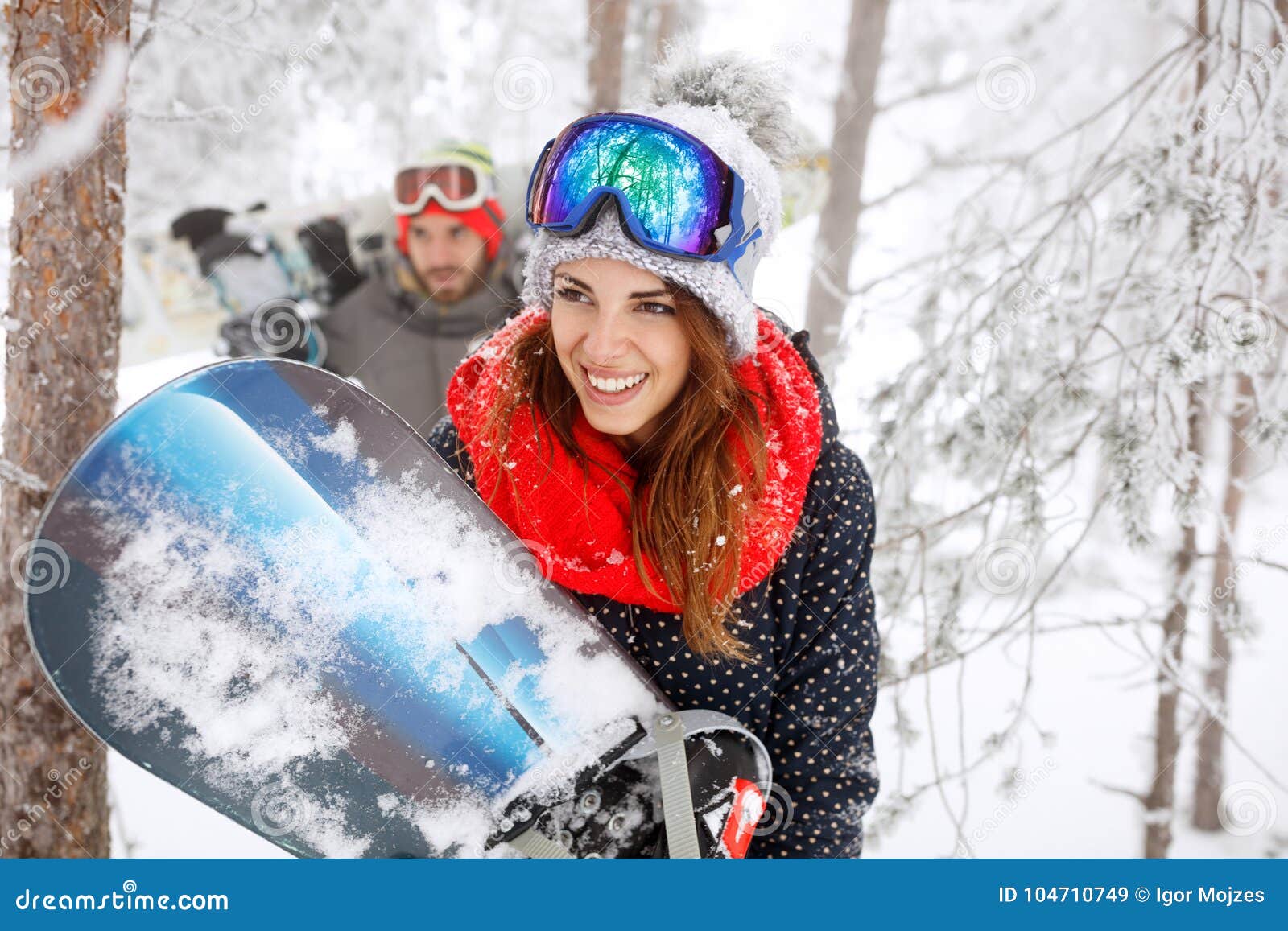 Young Female Snowboarder on Winter Stock Image - Image of snow ...