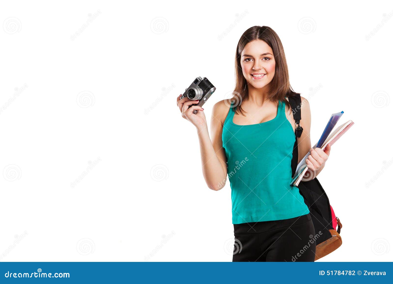 Beautiful Young Female Student Posing with Stock Photo - Image of ...