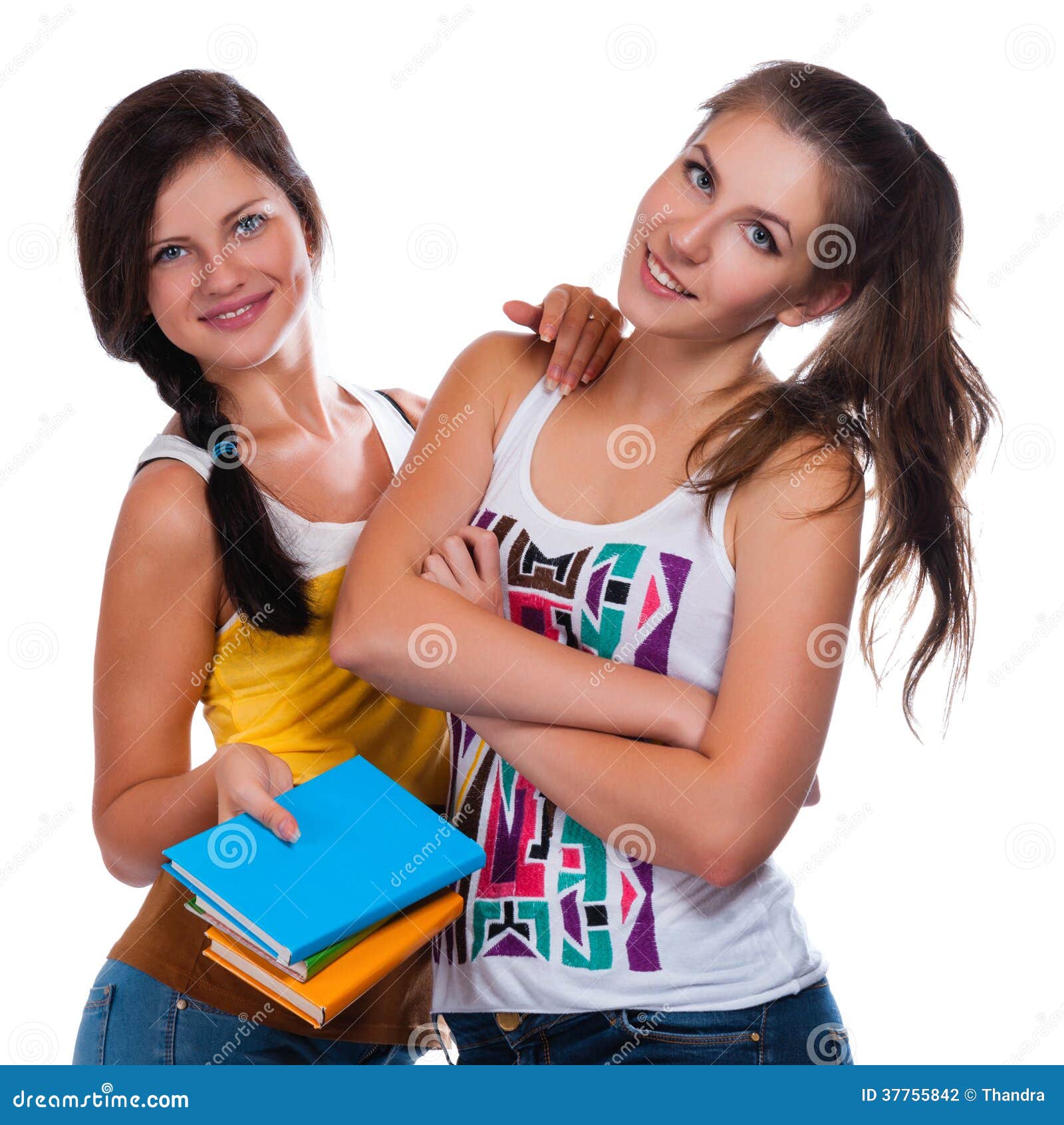 Beautiful Young Female Students Stock Photo - Image of joyful, grin ...