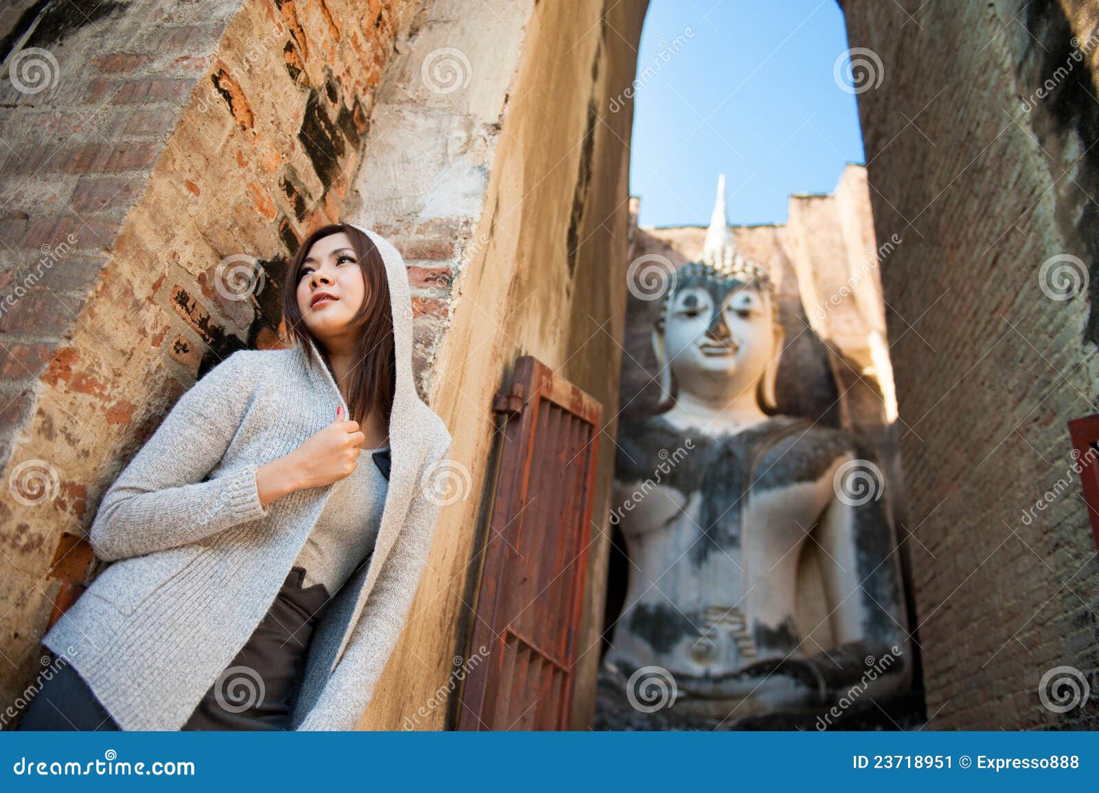 Beautiful Young Girl and Big Buddha Stock Image - Image of figure ...