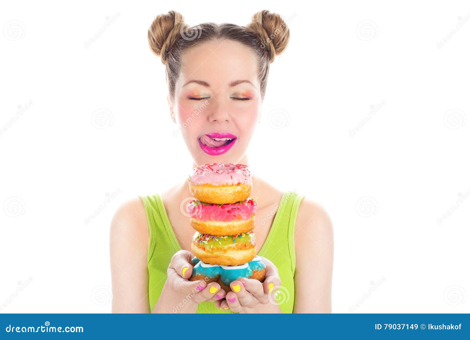 Beautiful Young Girl with Donuts Stock Image - Image of food, isolated ...