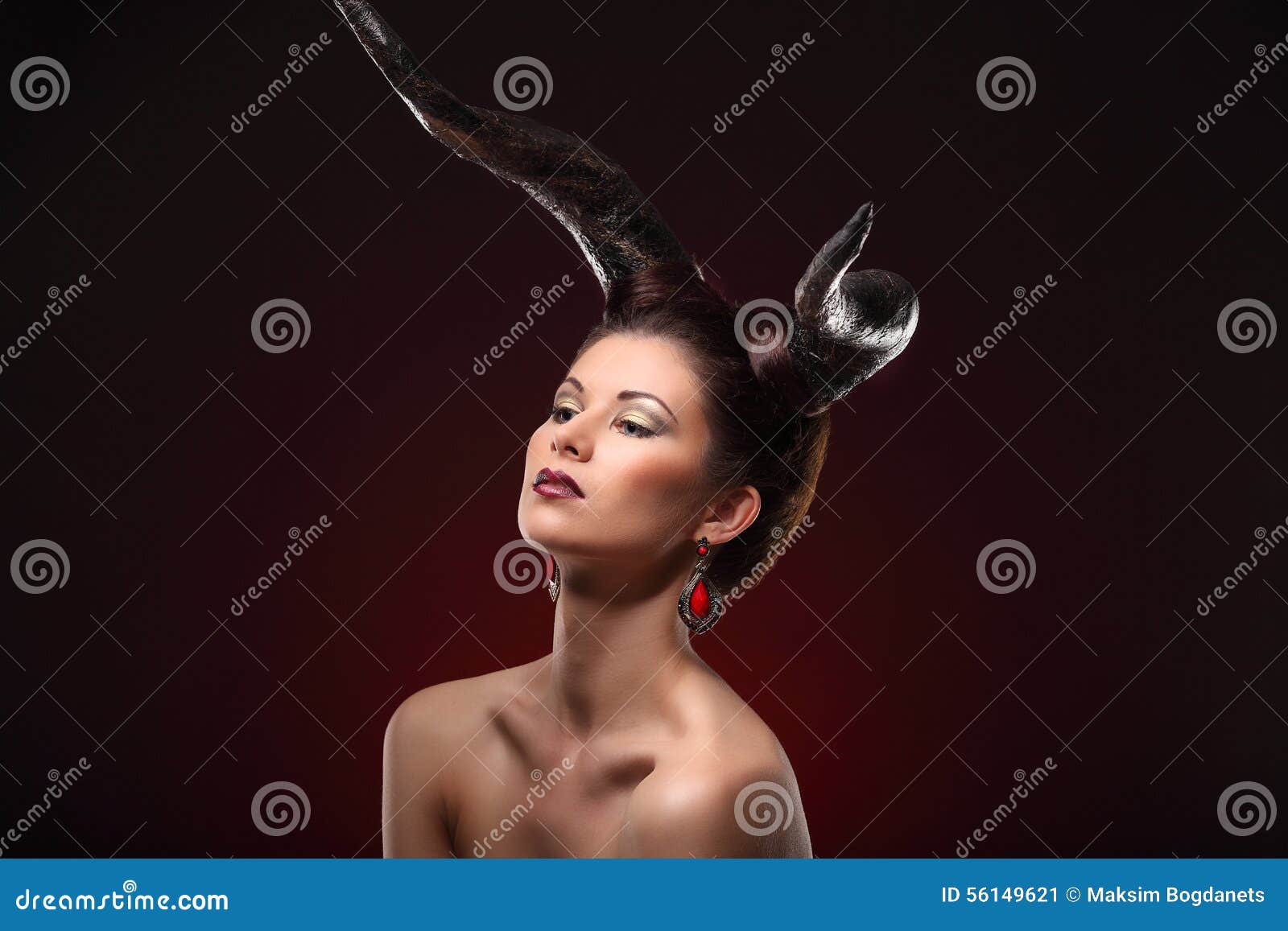 The Beautiful Young Girl with Horns Like Devil or Angel Stock Image ...