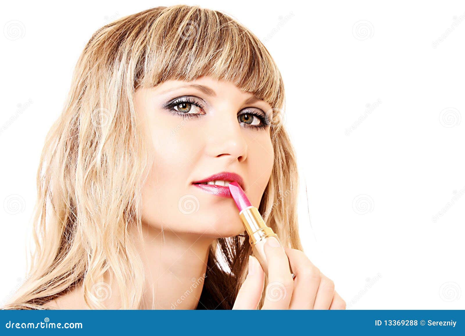 Beautiful Young Girl Making Up Her Lips Stock Photo - Image of makeup ...