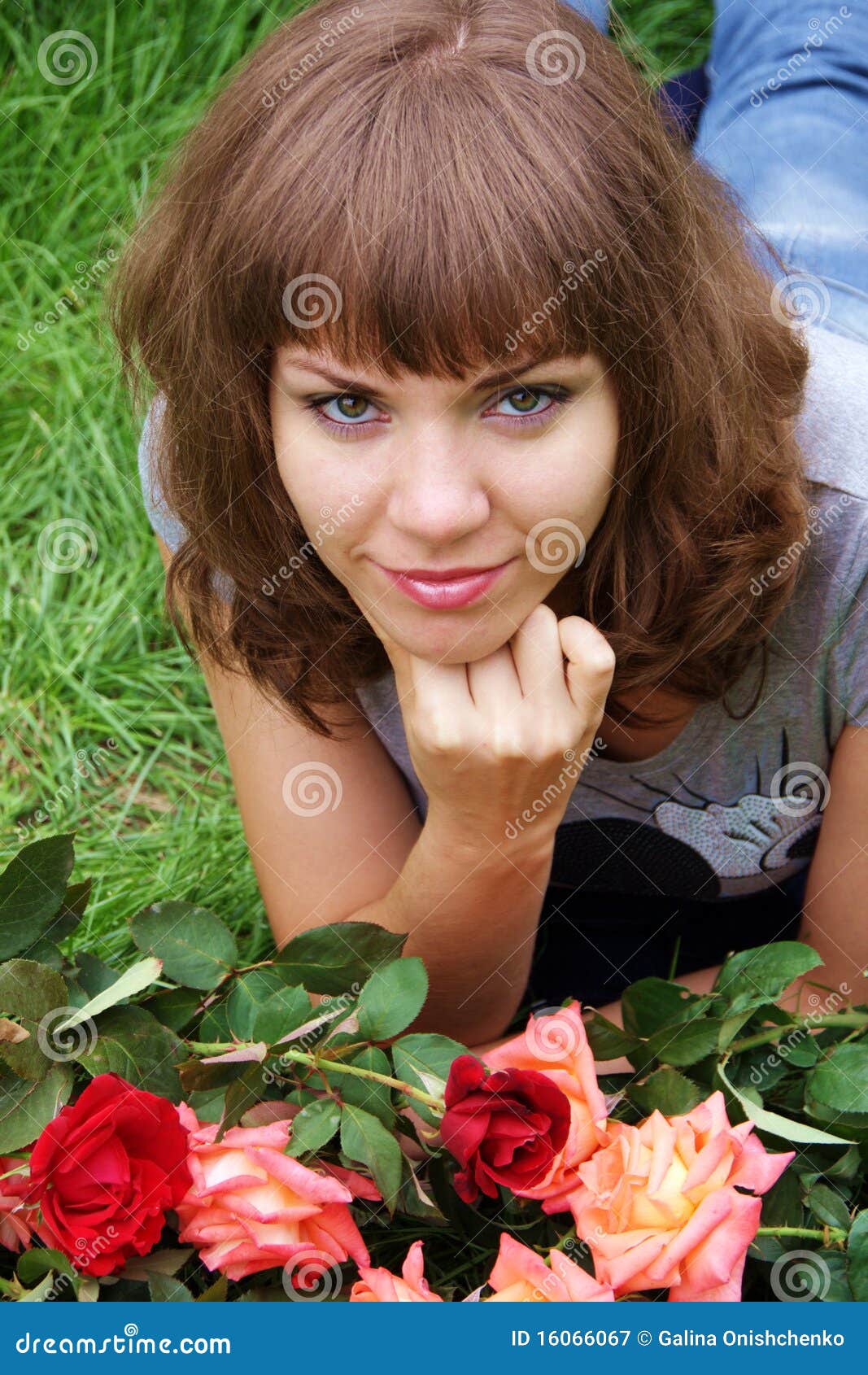 Beautiful Young Girl with Roses Stock Image - Image of eyes, lawn: 16066067