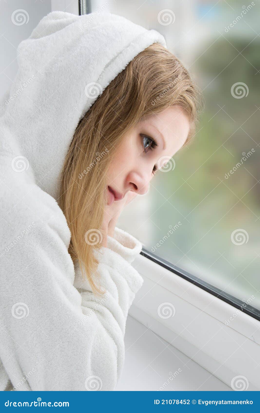 Beautiful Young Girl is Sad at the Window Stock Photo - Image of light ...