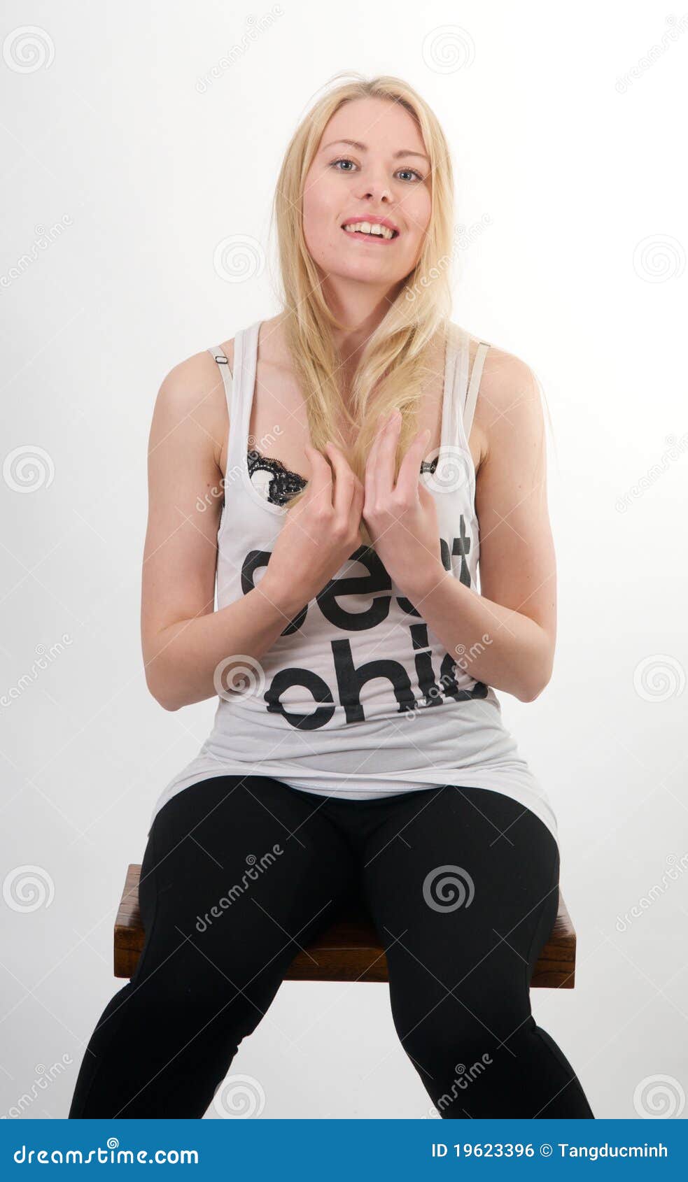 Beautiful Young Girl Sitting Stock Photo - Image of blond, teenage ...