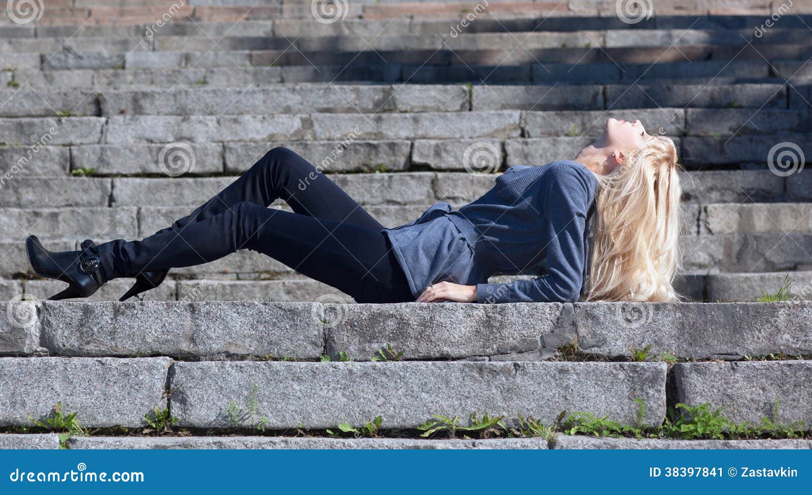 Beautiful Young Girl Sitting on Stone Steps Stock Image - Image of ...