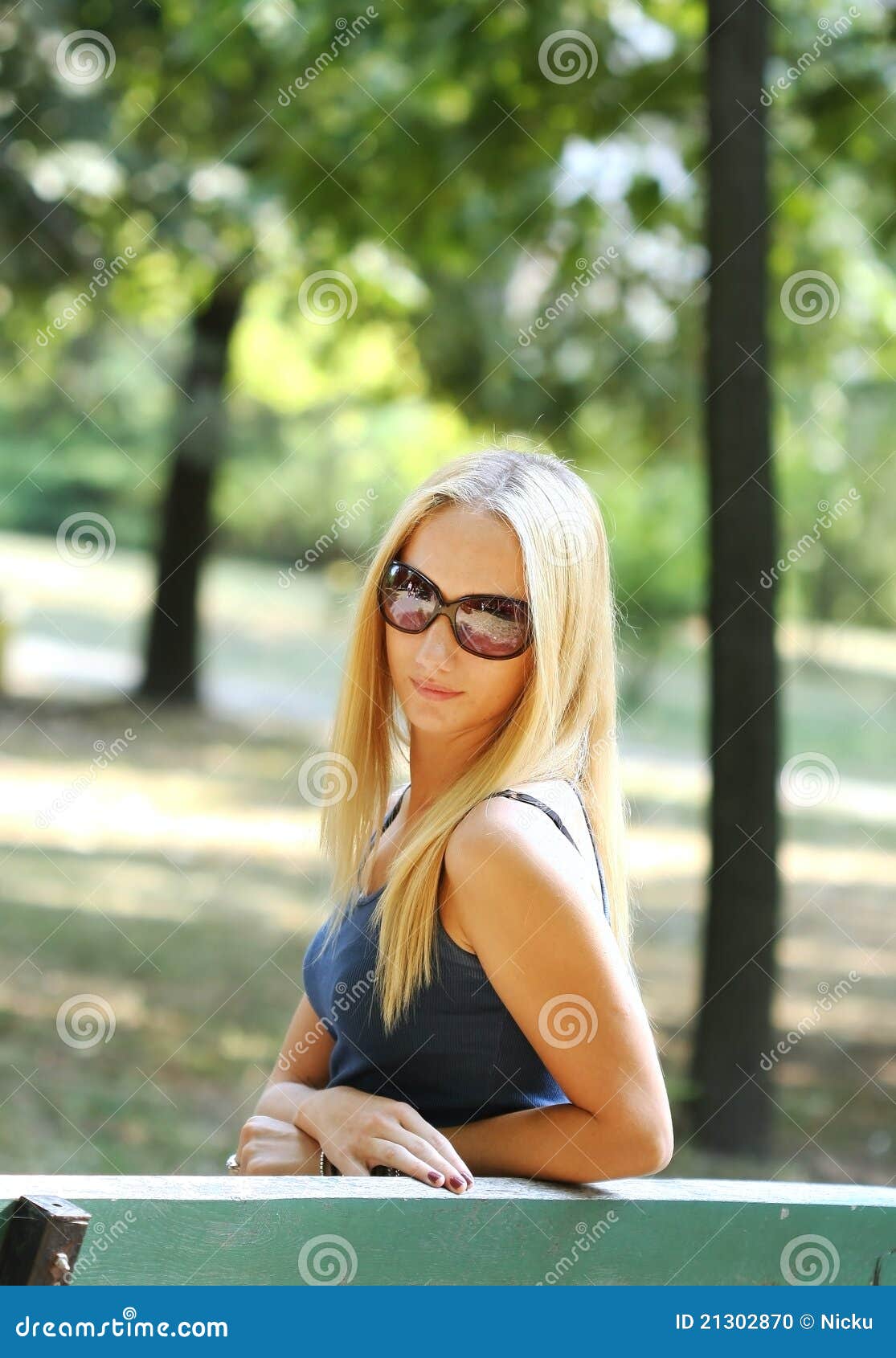 Beautiful Young Girl Standing on a Bench Stock Photo - Image of trees ...