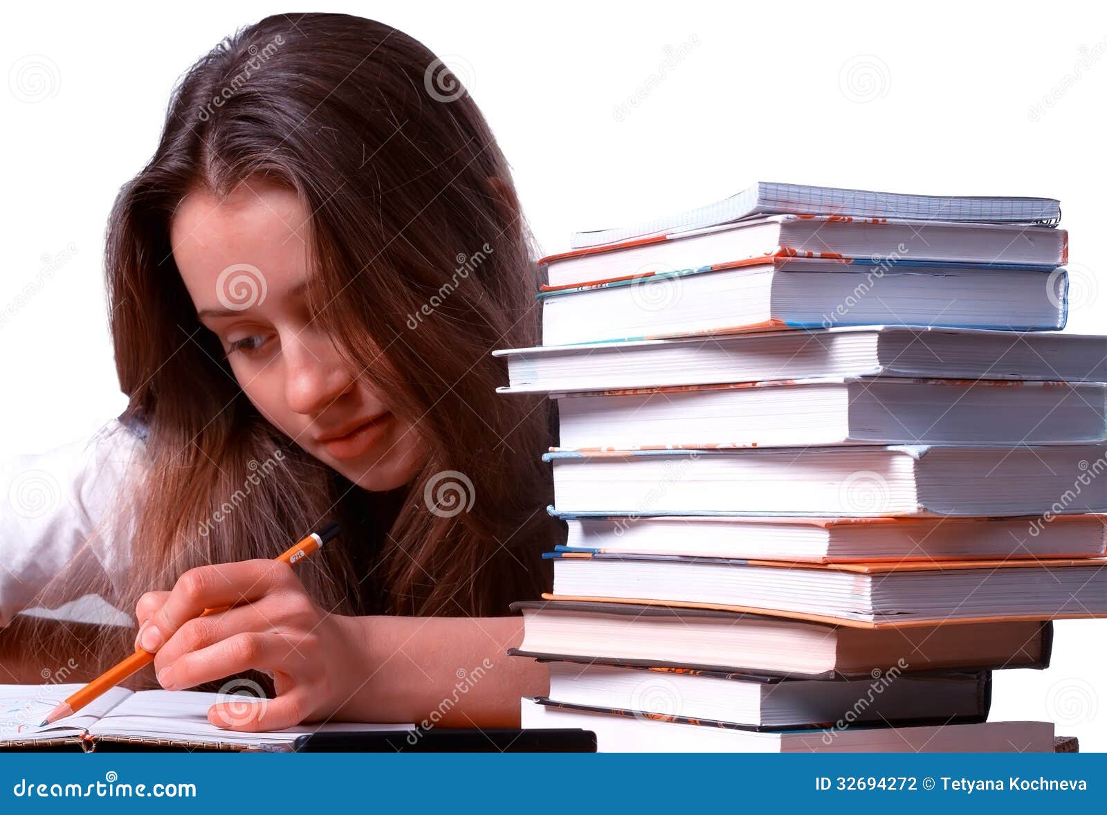 Beautiful Young Girl Studying Stock Photo - Image of homework, female ...