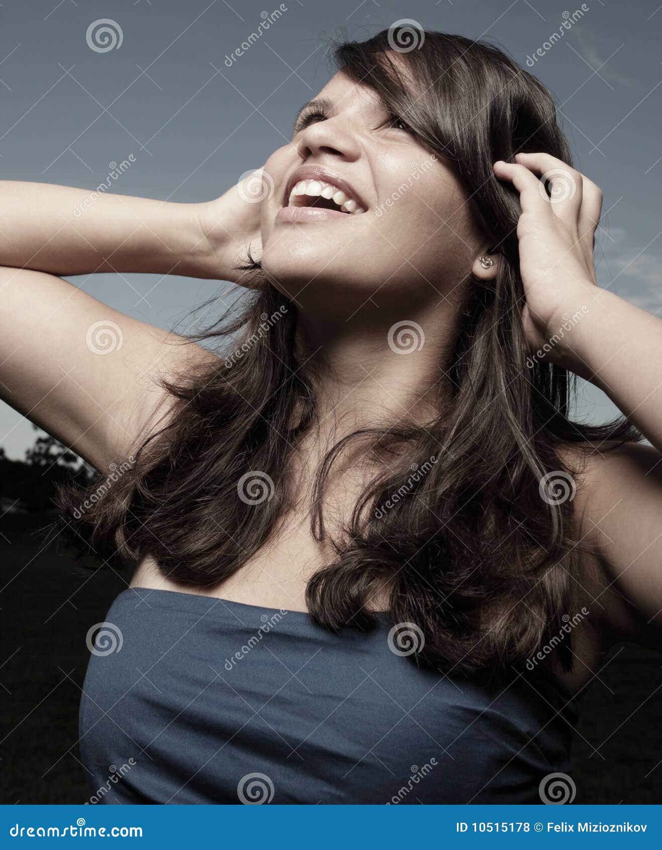 Beautiful Young Girl Touching Her Head Stock Photo - Image of happy ...
