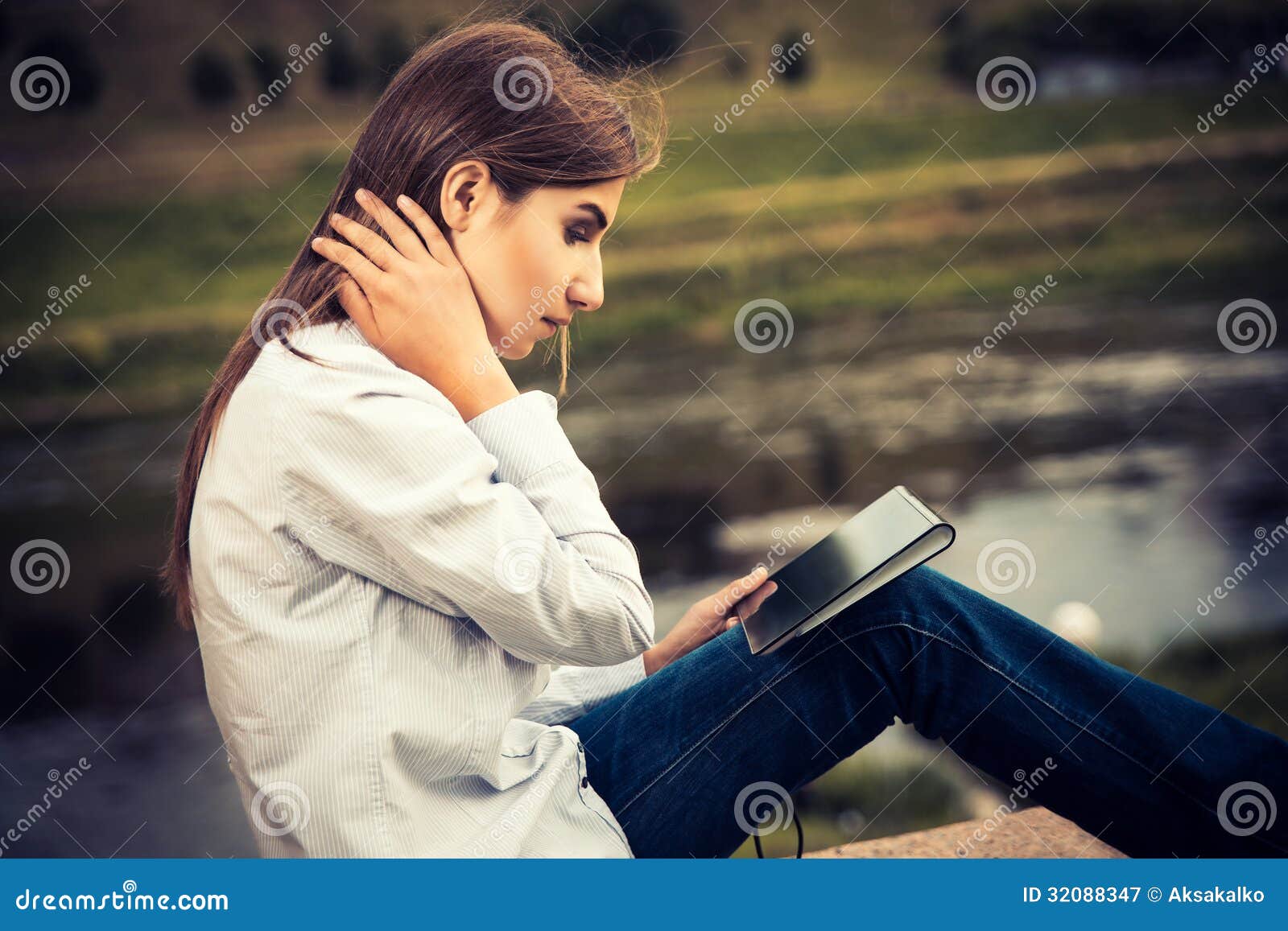 Beautiful Young Girl Using Digital Tablet Stock Image - Image of ...