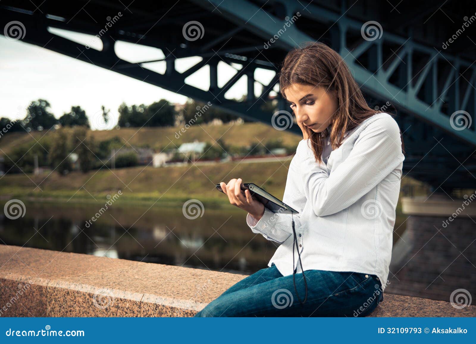 Beautiful Young Girl Using Digital Tablet Stock Image - Image of ...