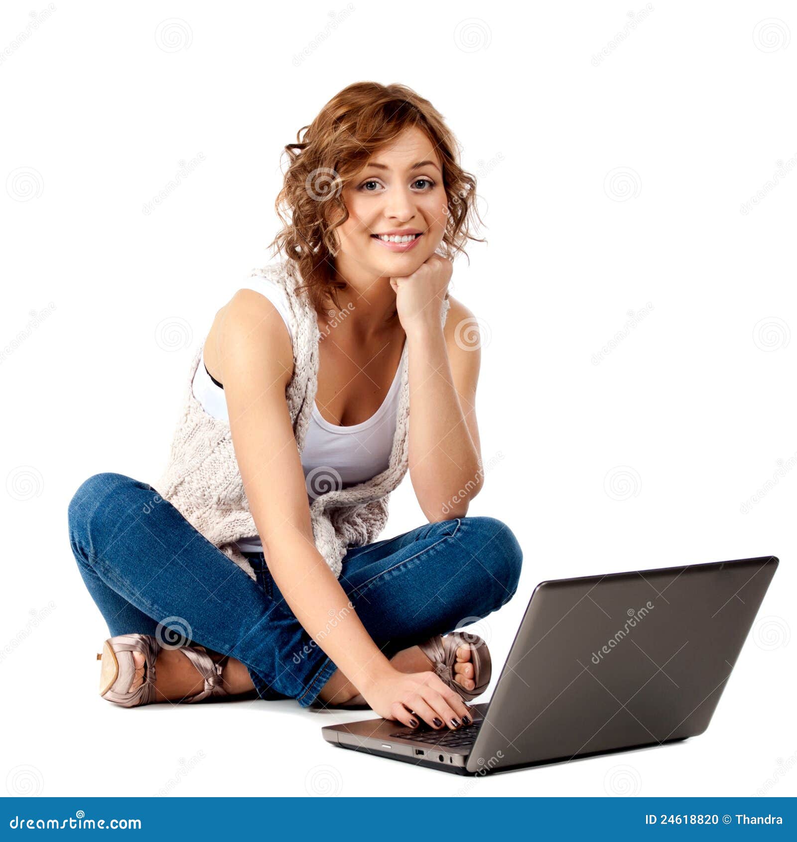Beautiful Young Girl Using Laptop Stock Photo - Image of copy, space ...