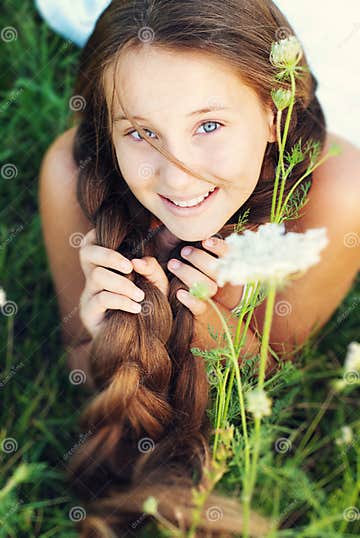 Beautiful Young Girl With Very Long Hair Outdoors Stock Image Image