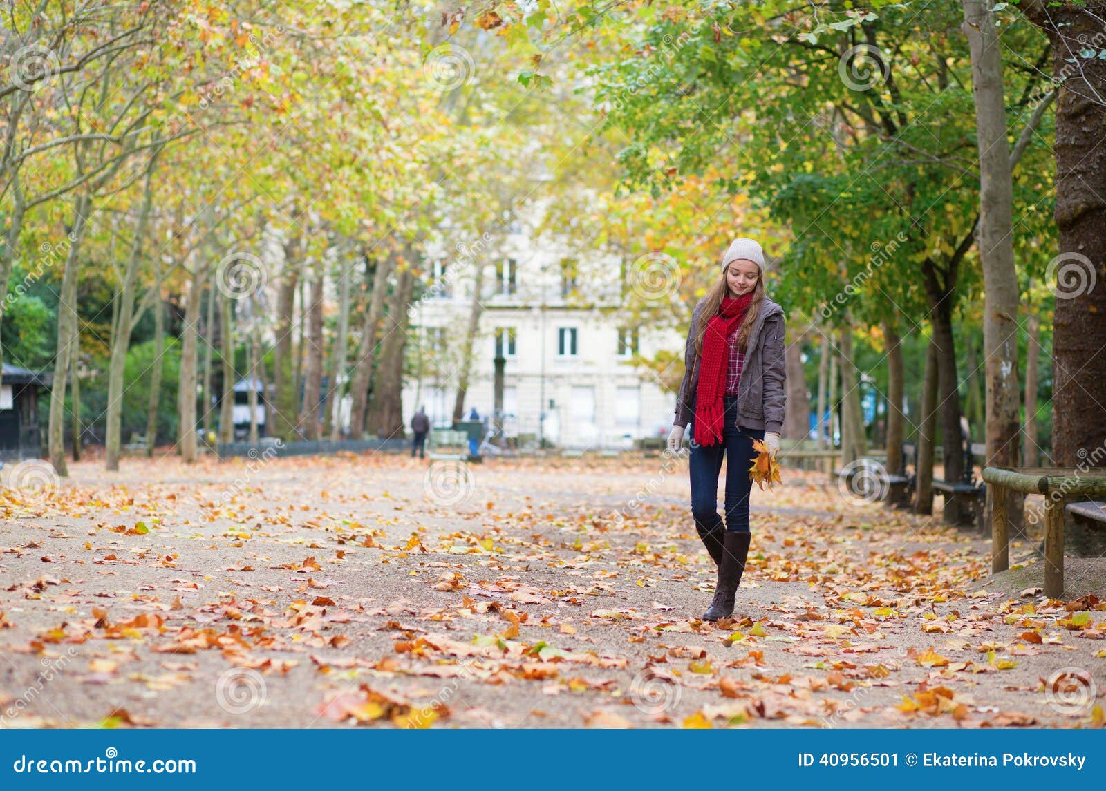Beautiful Young Girl Walking on a Fall Day Stock Image - Image of ...