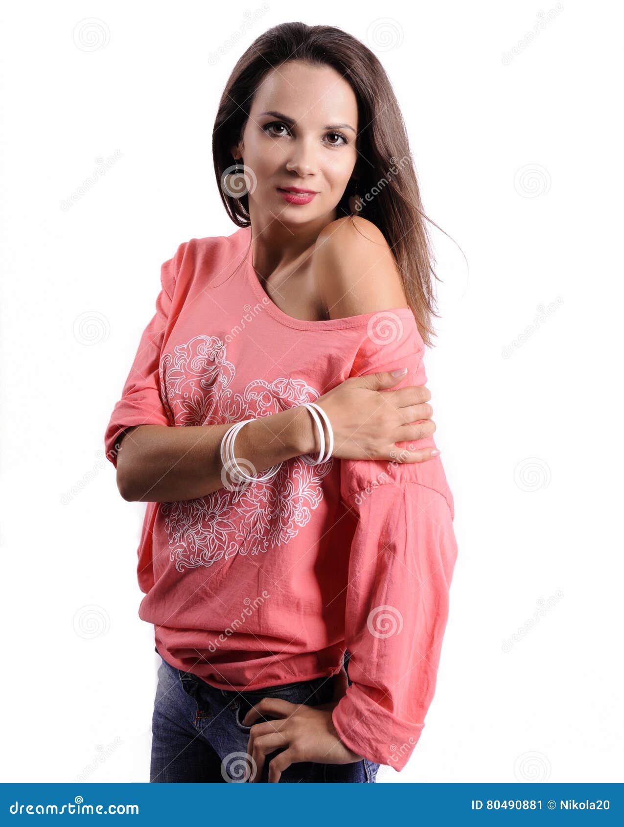 Beautiful Young Girl on a White Background Stock Image - Image of ...