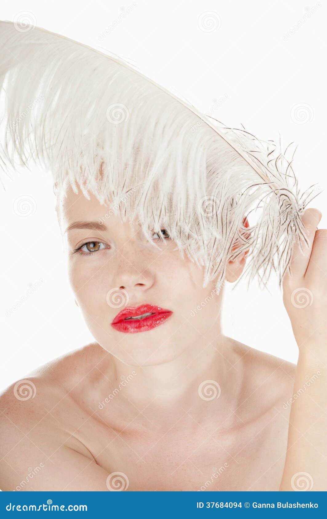 Beautiful Young Girl with a White Feather. Stock Photo - Image of ...