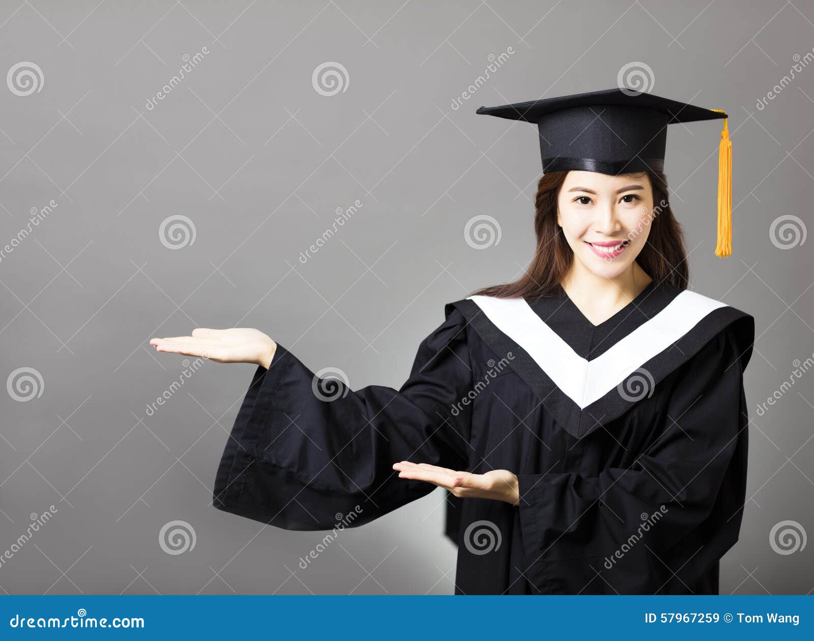 Beautiful Young Graduate with Showing Gesture Stock Image - Image of ...