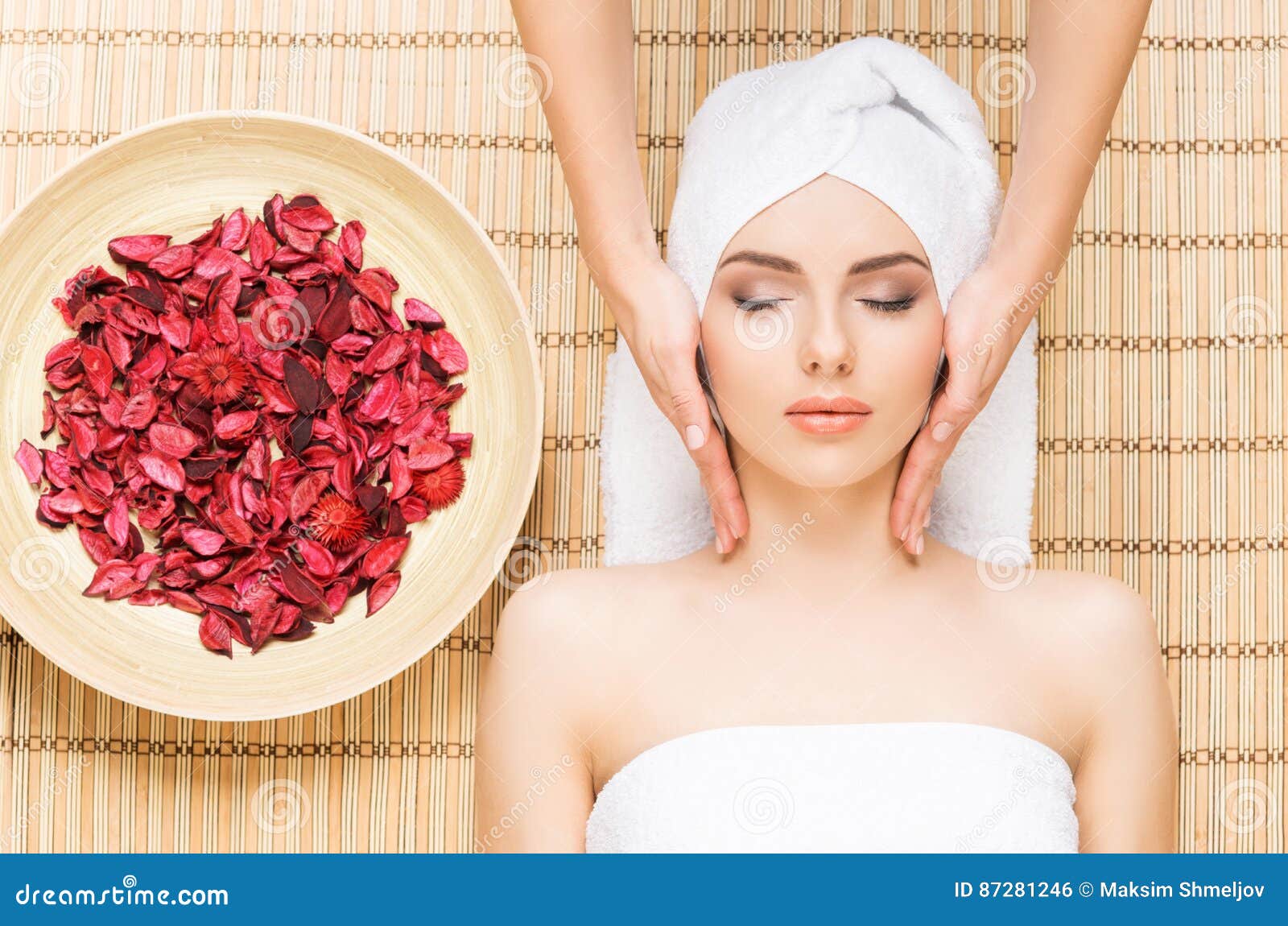 Beautiful Young And Healthy Woman On Bamboo Mat In Spa Salon Ha Stock