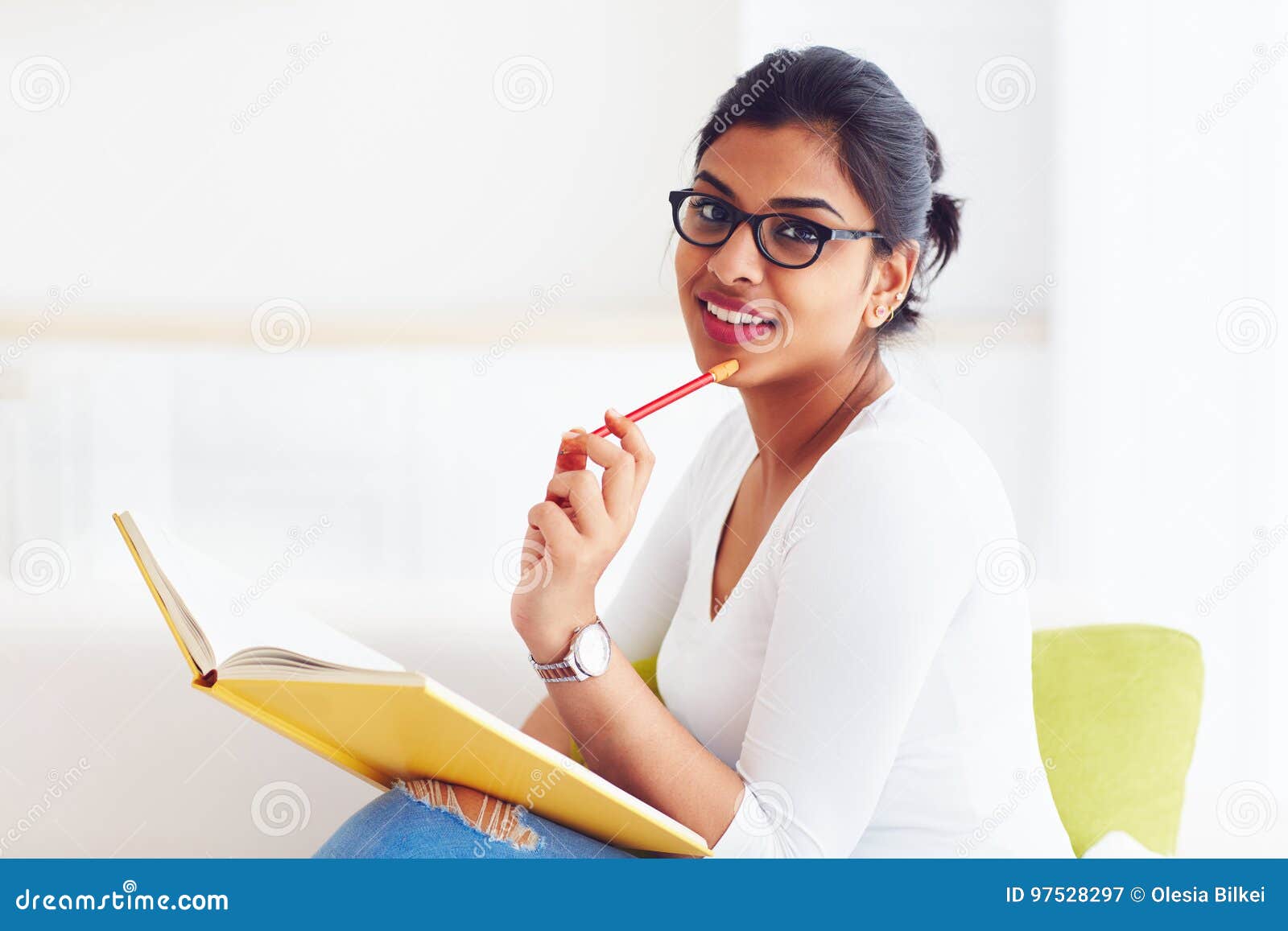 Beautiful Young Indian Girl, Student with Book, Studying Stock Image ...