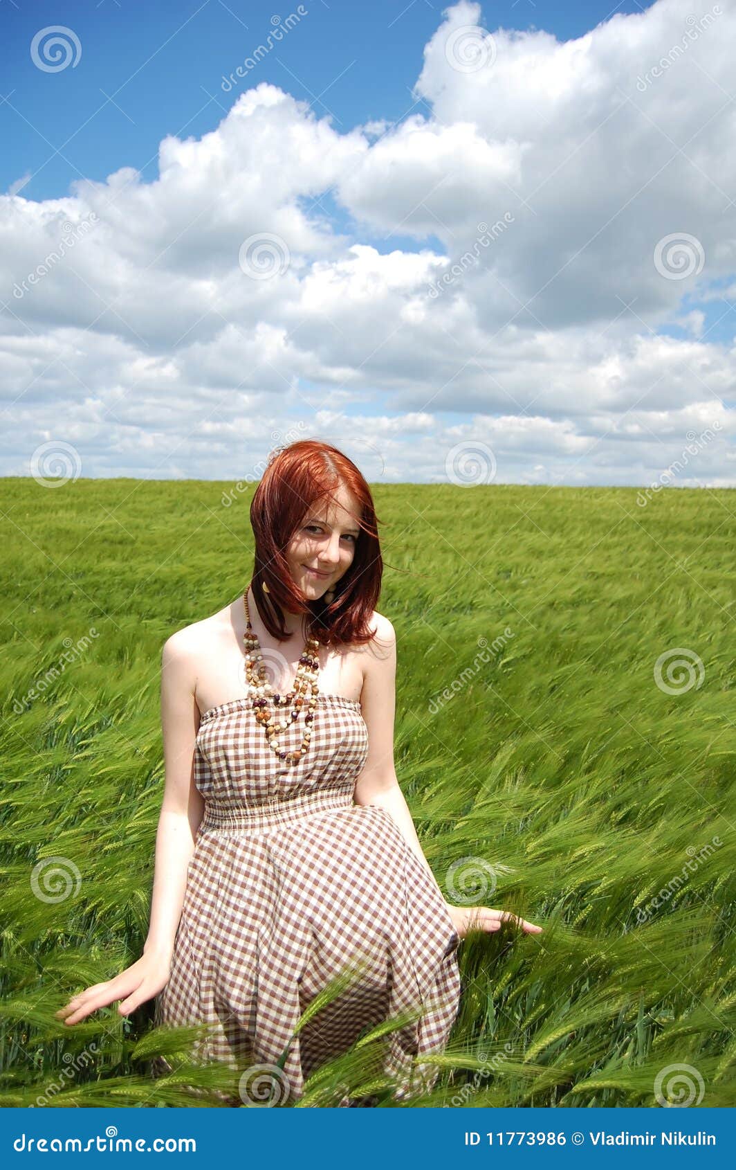 Beautiful Young Irl at Green Field Stock Photo - Image of copy, blue ...