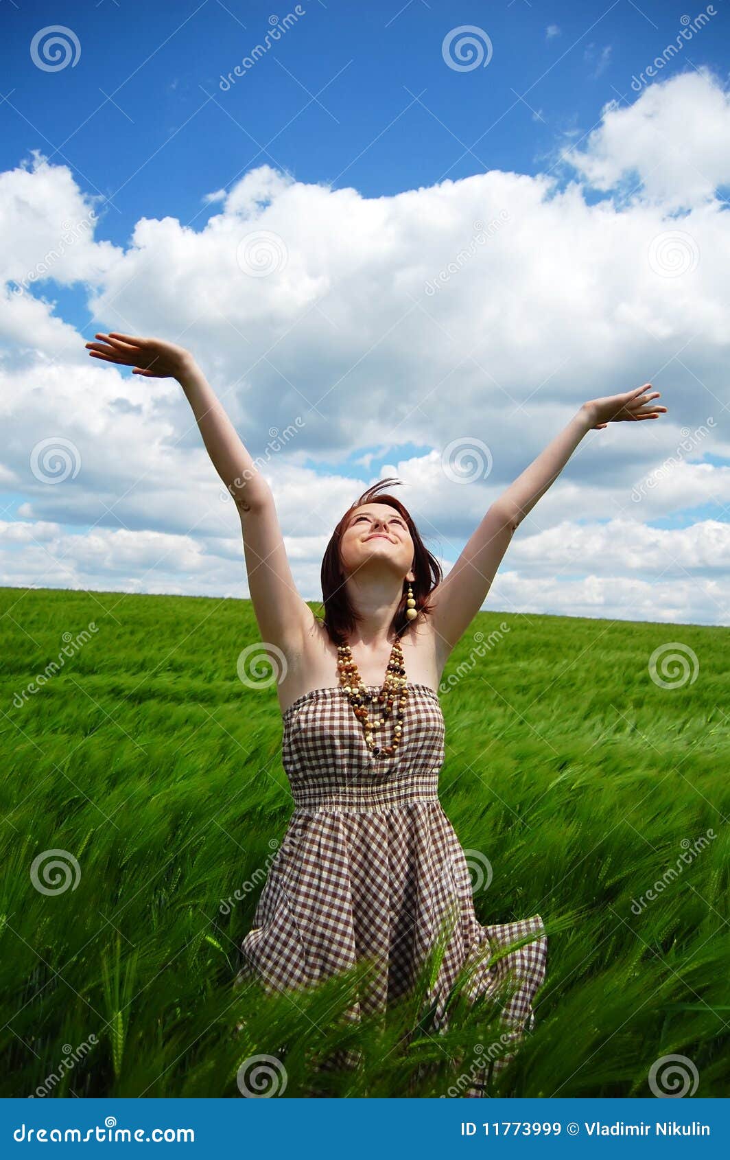 Beautiful Young Irl at Green Field Stock Image - Image of female, empty ...