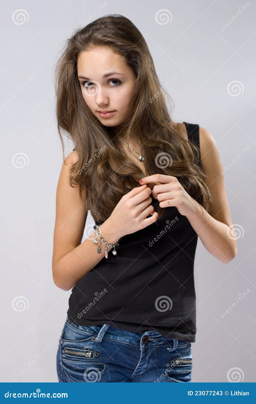 Beautiful Young Jeans Model. Stock Image - Image of female, smiling ...