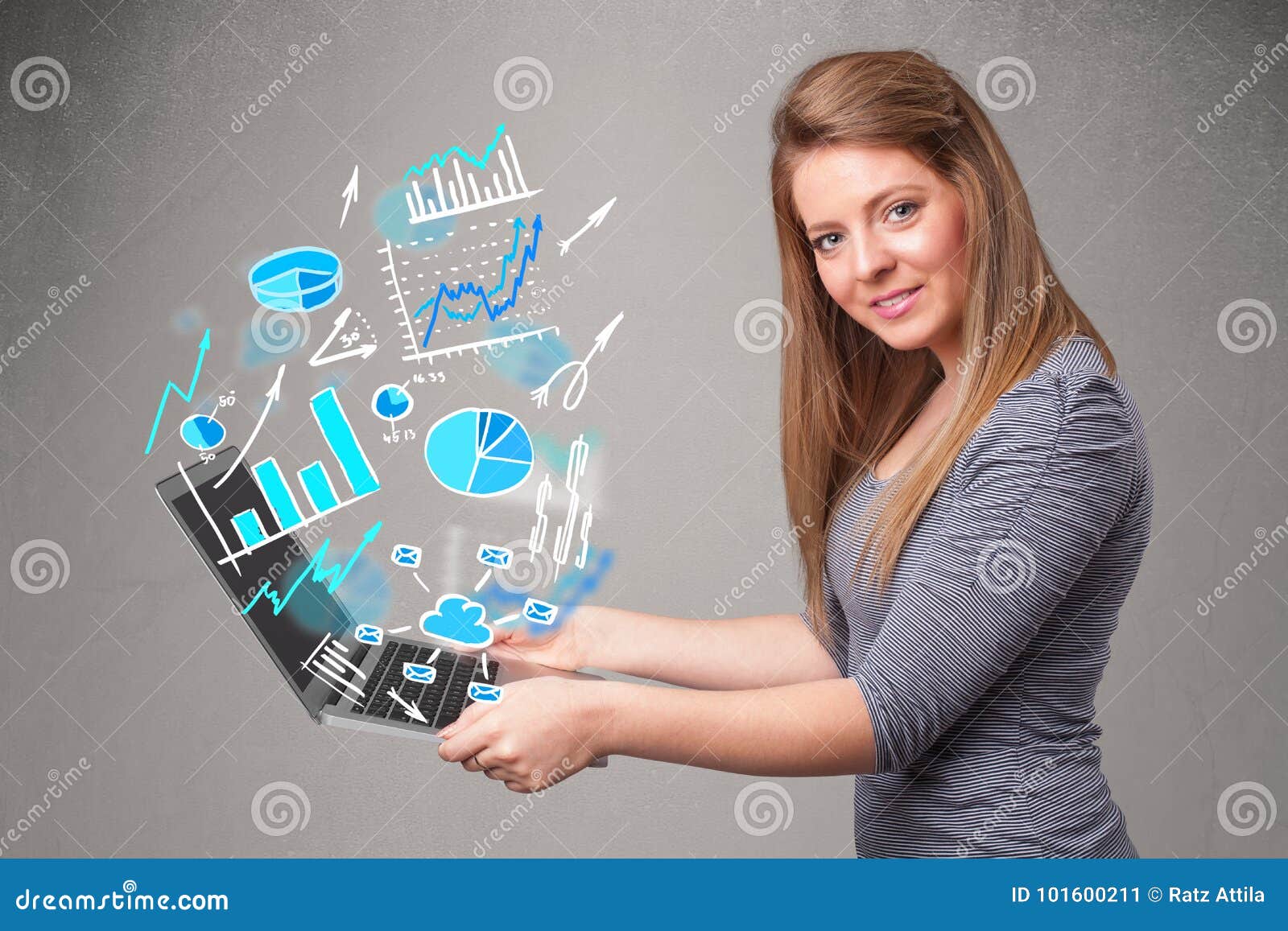 Beautiful Lady Holding Notebook with Graphs and Statistics Stock Image ...