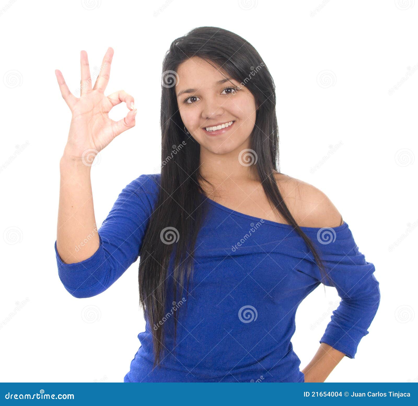 Beautiful Young Lady Indicating Ok Sign Stock Photo - Image of happy ...