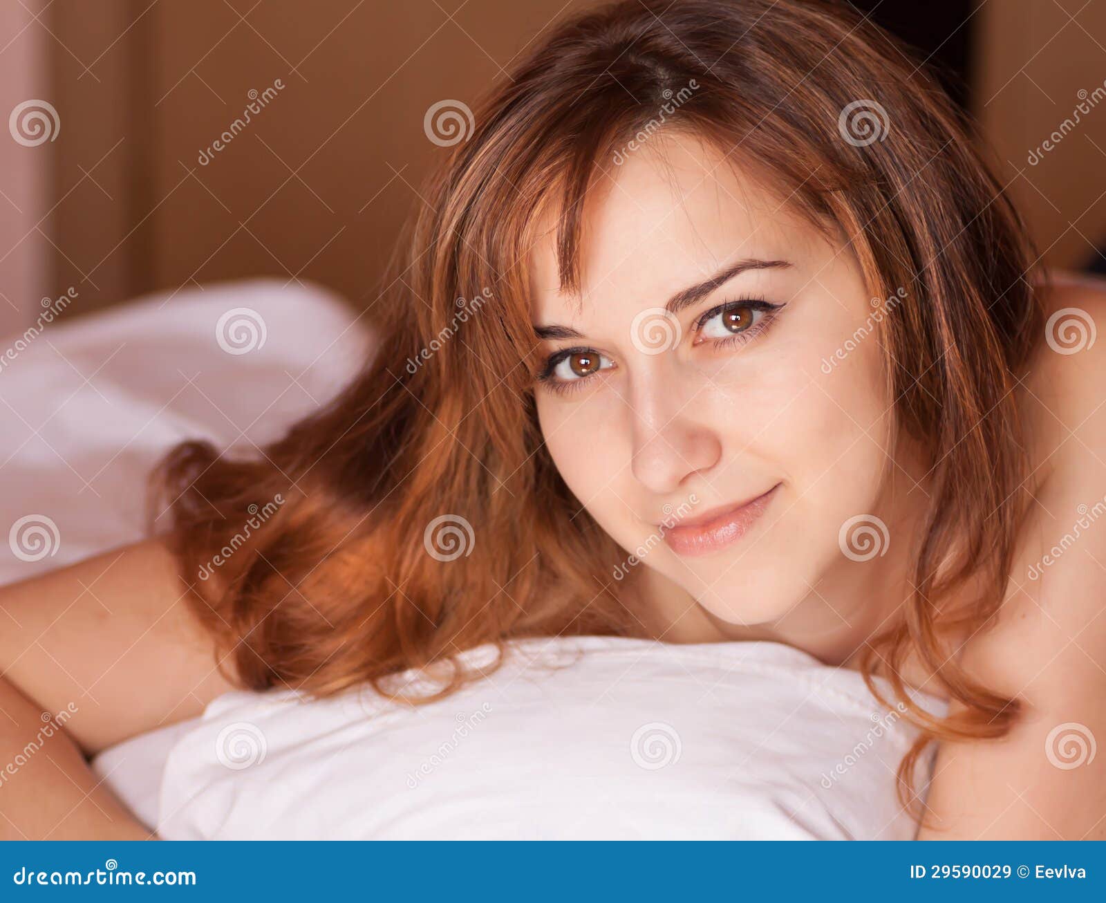 Beautiful Young Lady Lying on the Bed. Stock Image - Image of beauty ...
