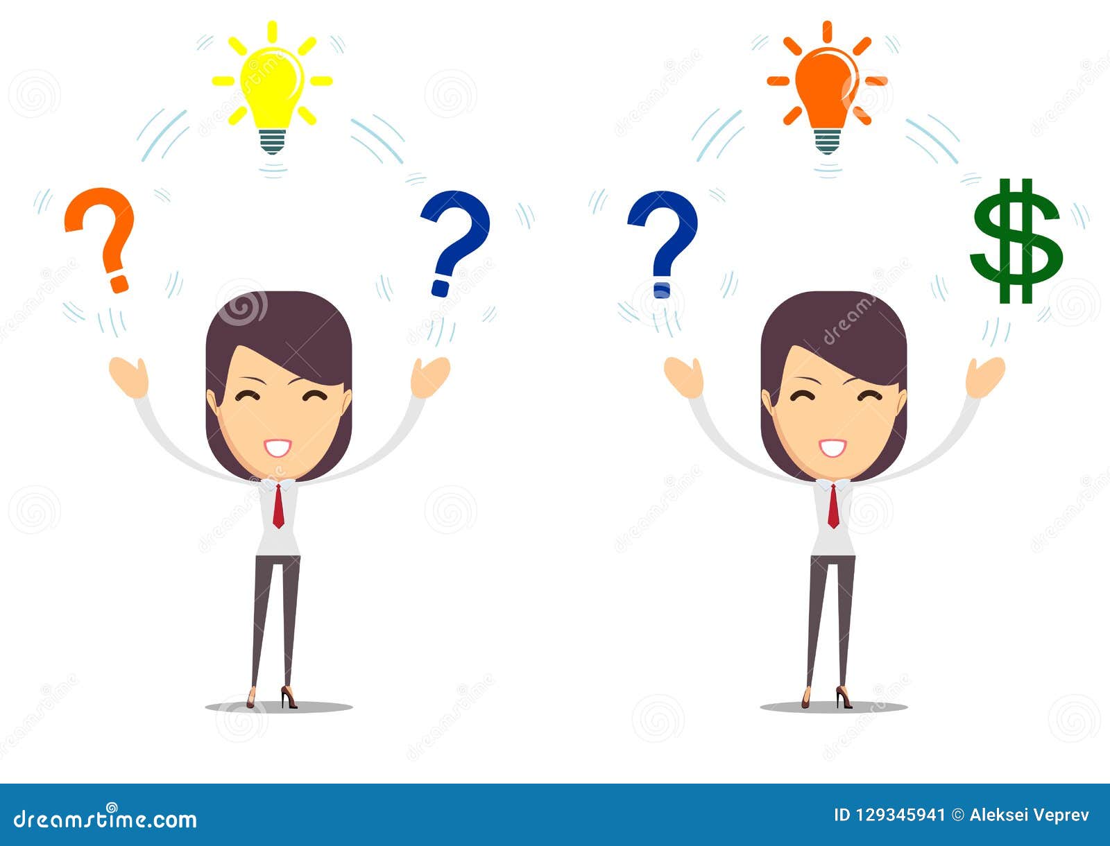 Beautiful Young Lady Thinking with Question Marks Overhead Stock Vector ...