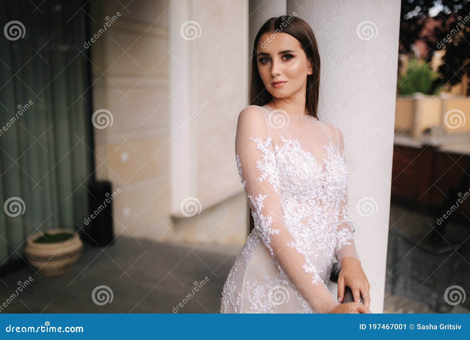 Beautiful Young Model in Evening Drees Posing To Photographer Stock ...