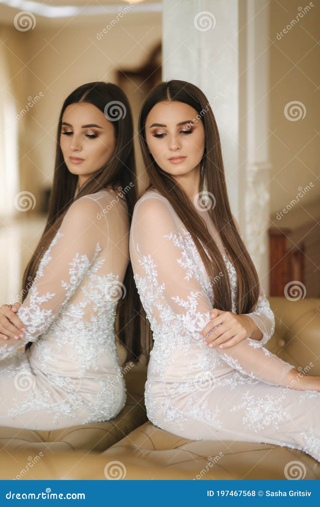 Beautiful Young Model in Evening Drees Posing To Photographer Inside ...