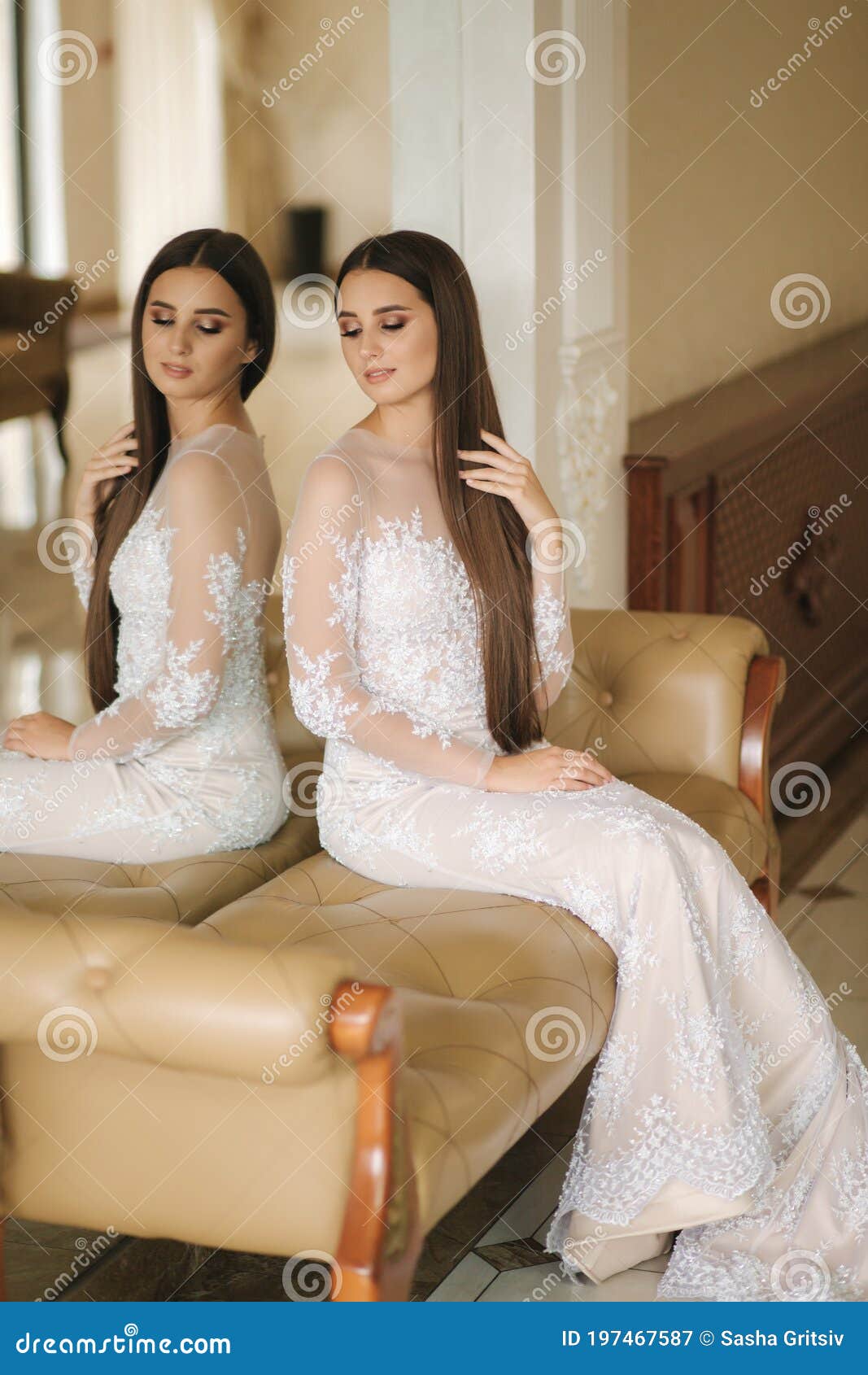 Beautiful Young Model in Evening Drees Posing To Photographer Inside ...