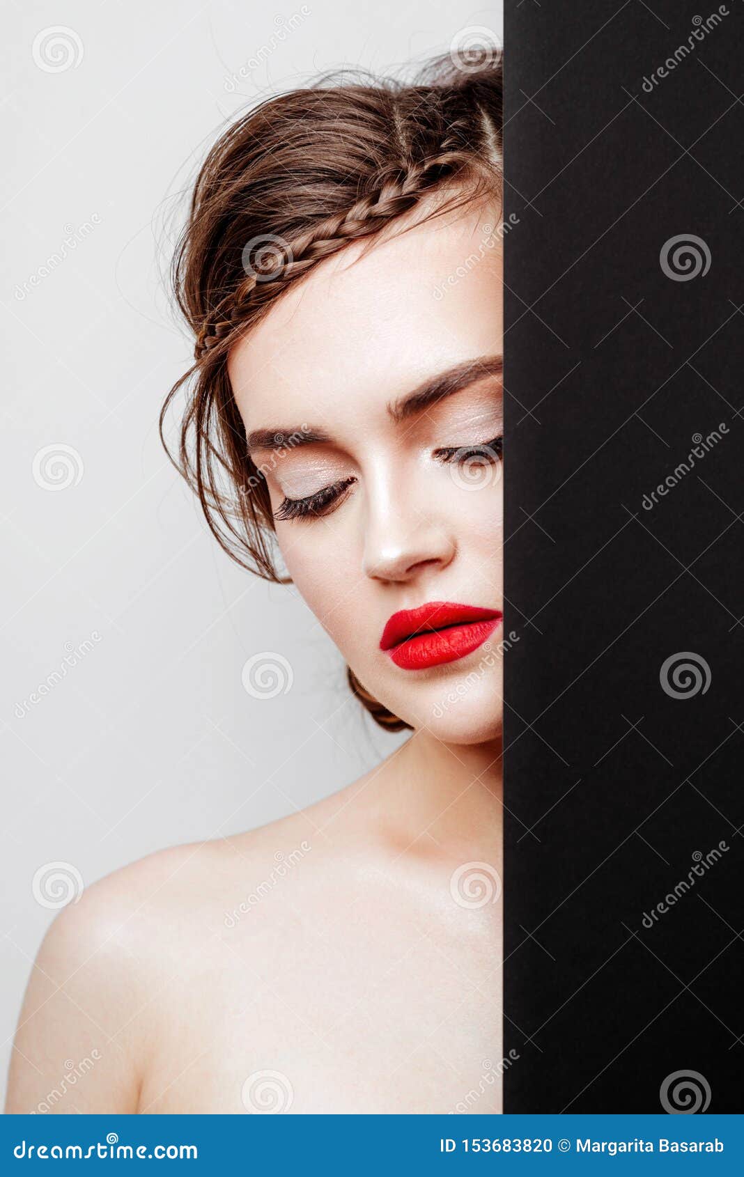 Beautiful Young Model with Red Lips Stock Photo - Image of beauty ...