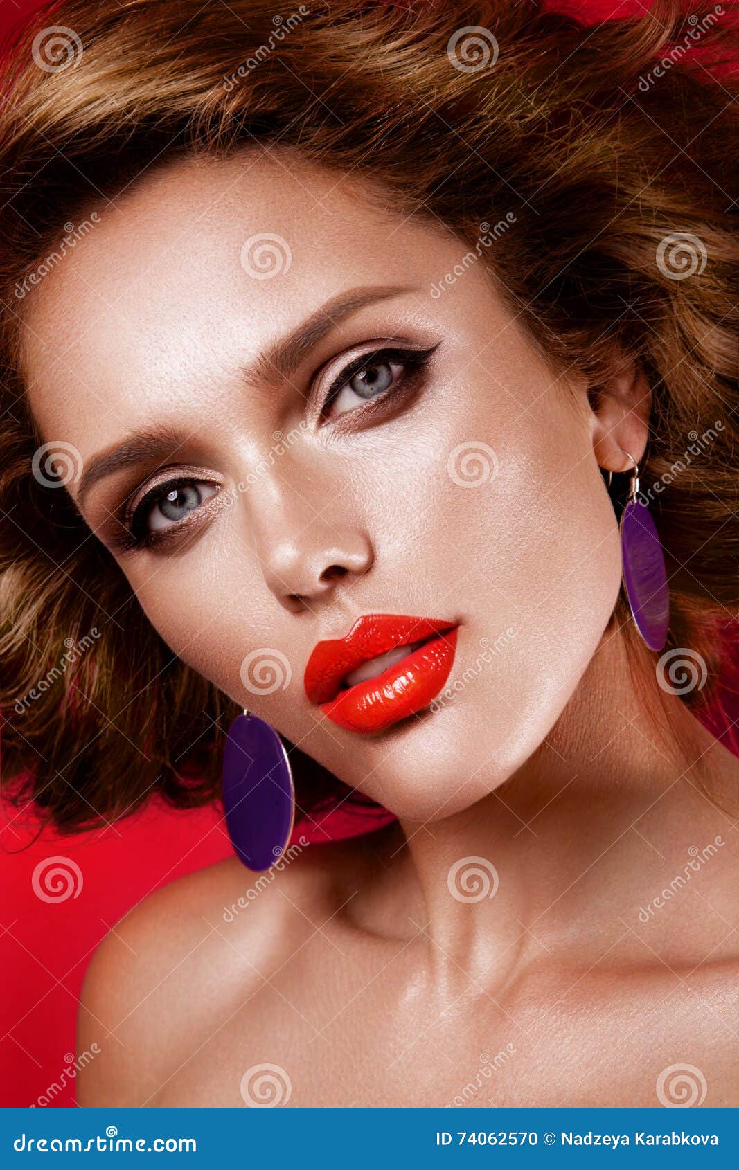 Beautiful Young Model with Red Lips Stock Photo - Image of closeup ...