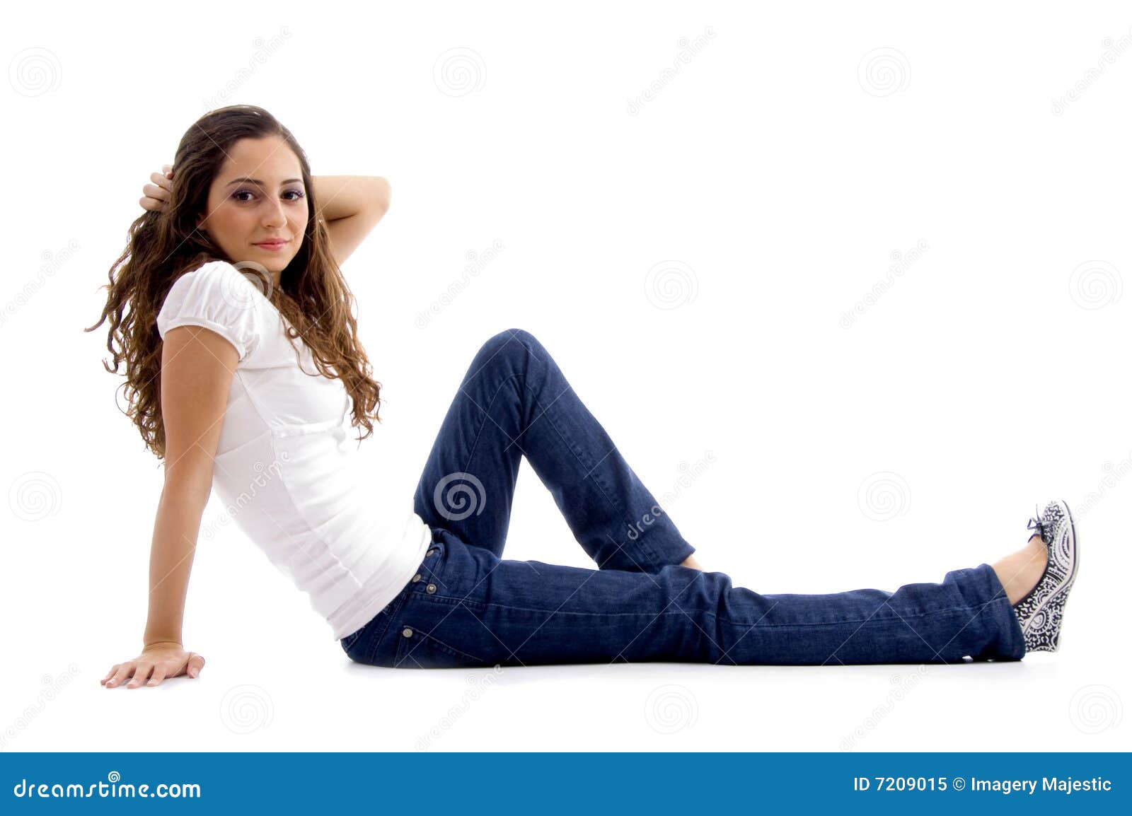 Beautiful Young Model Sitting on Ground Stock Image - Image of ...