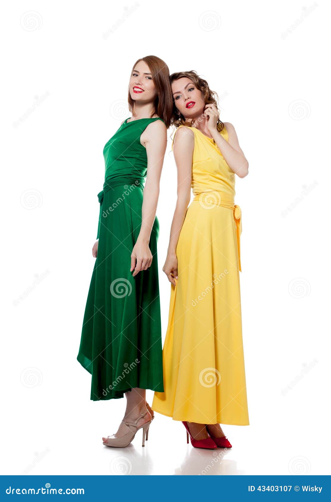 Beautiful Young Models Posing in Colorful Dresses Stock Image - Image ...