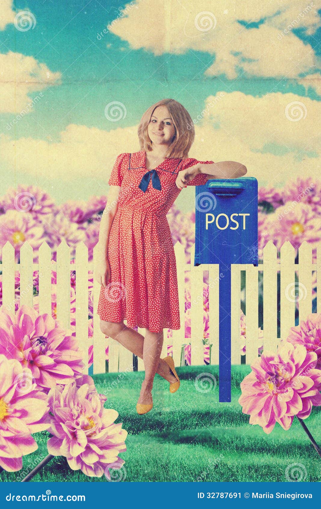 Beautiful Young Postwoman, Retro Stock Image - Image of happiness ...
