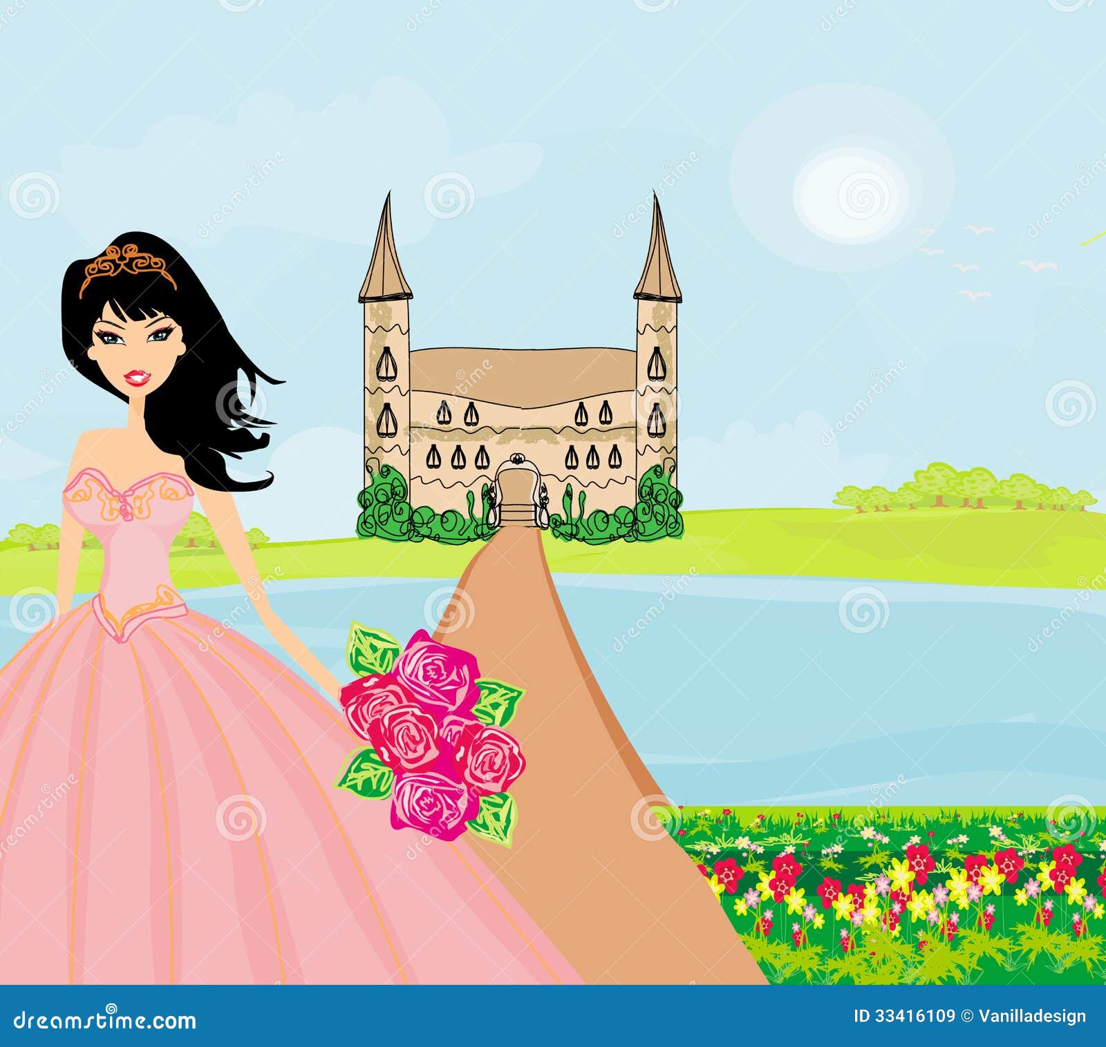 Beautiful Young Princess in Front of Her Castle Stock Vector ...
