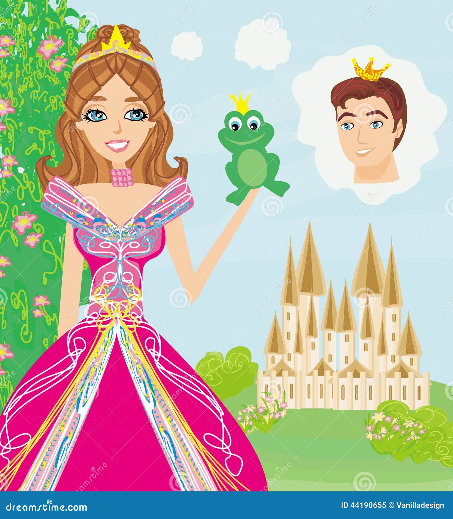 Beautiful Young Princess Holding a Big Frog Stock Vector - Illustration ...