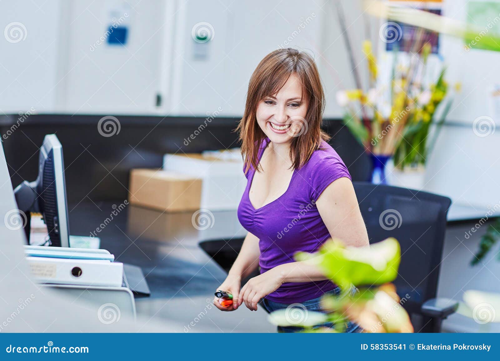 Beautiful Young Receptionist at Work Stock Image - Image of customer ...