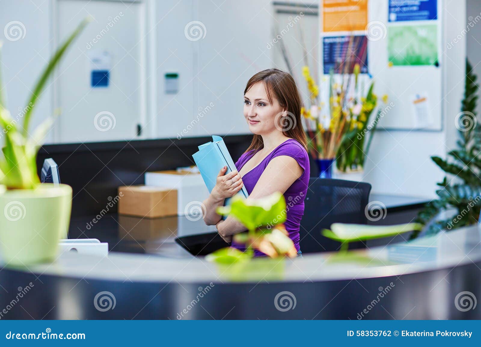 Beautiful Young Receptionist at Work Stock Photo - Image of agent ...