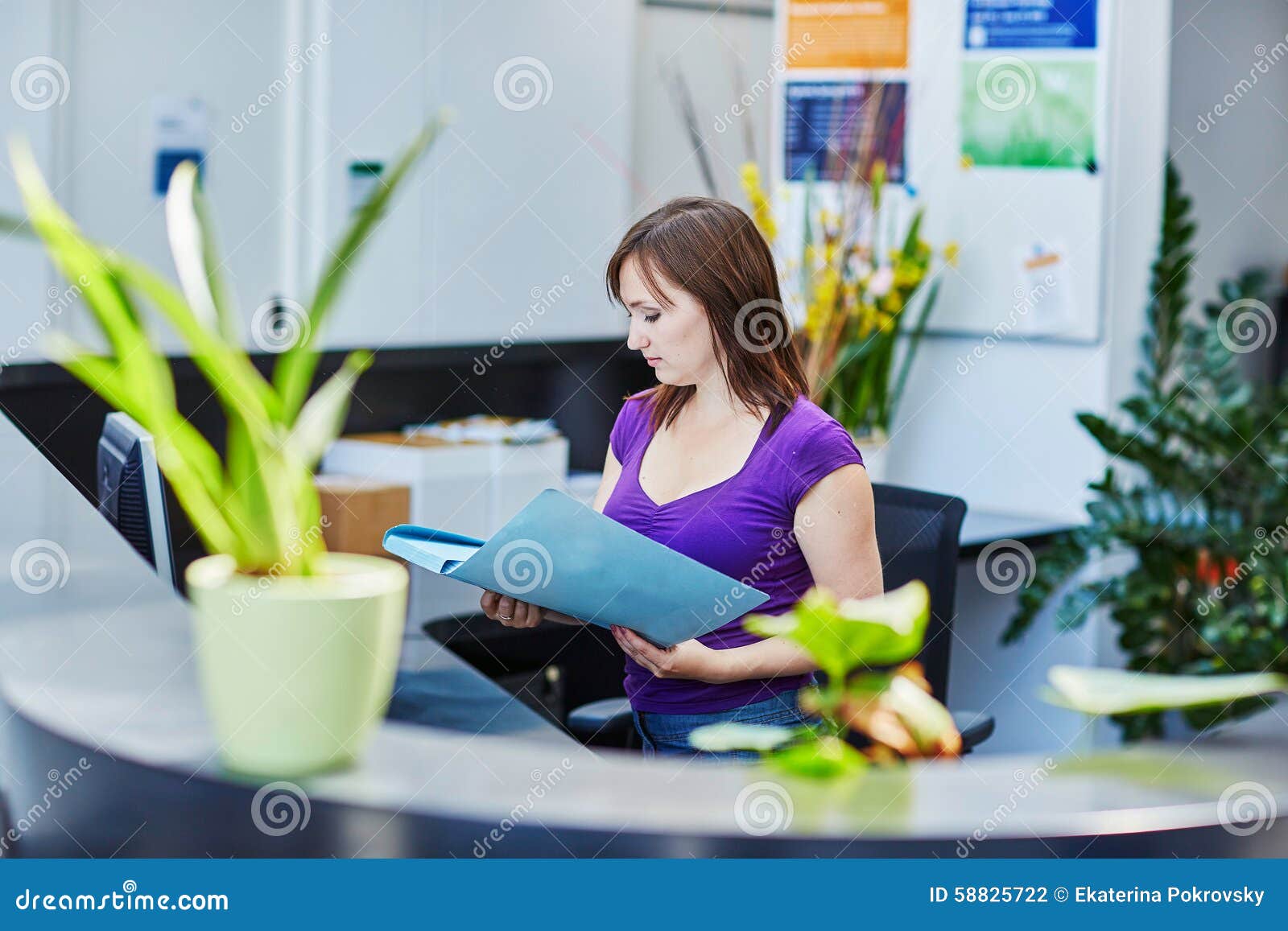 Beautiful Young Receptionist at Work Stock Photo - Image of modern ...