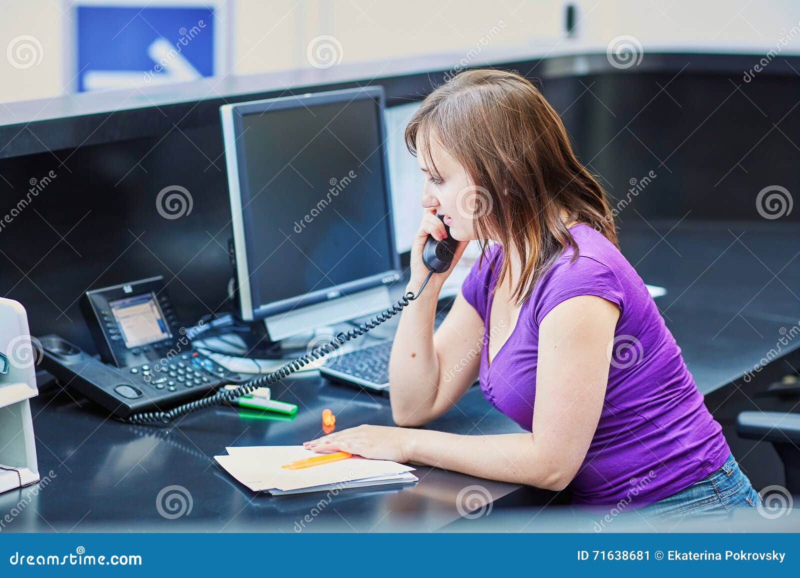 Beautiful Young Receptionist at Work Stock Image - Image of beautiful ...