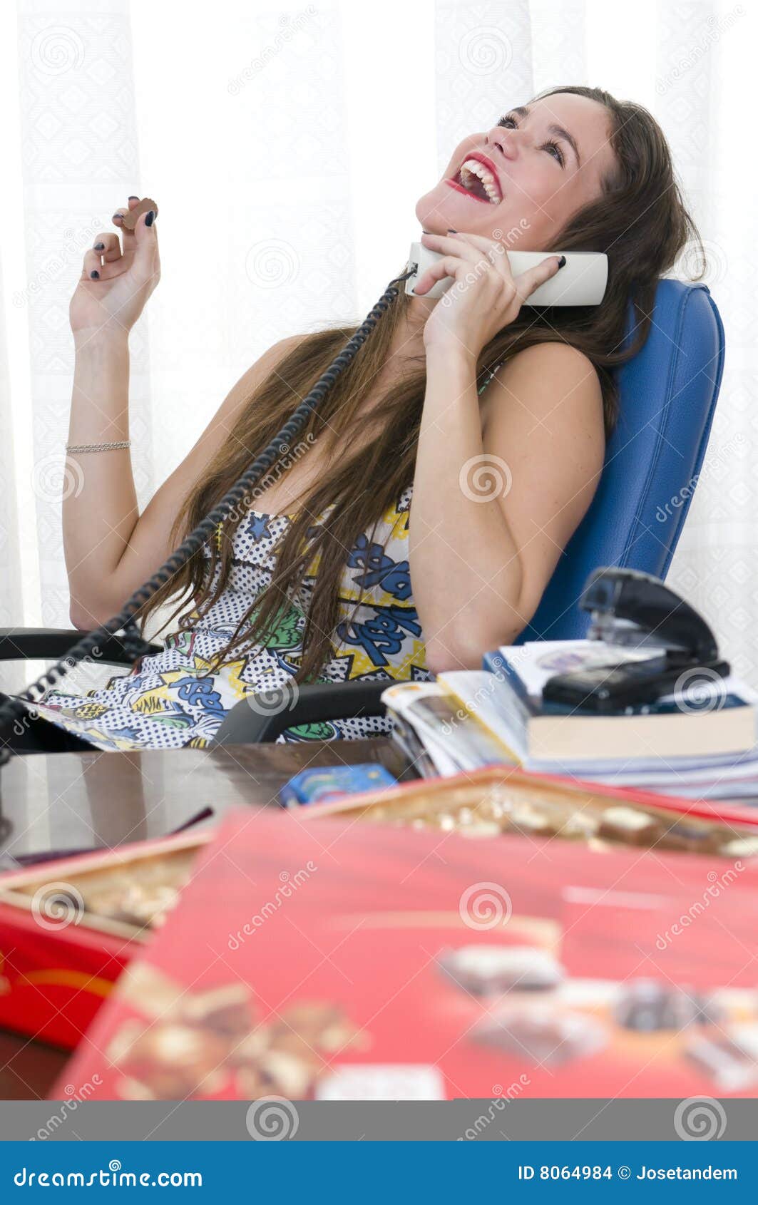 Beautiful Young Secretary Laughing and Phone Stock Photo - Image of ...