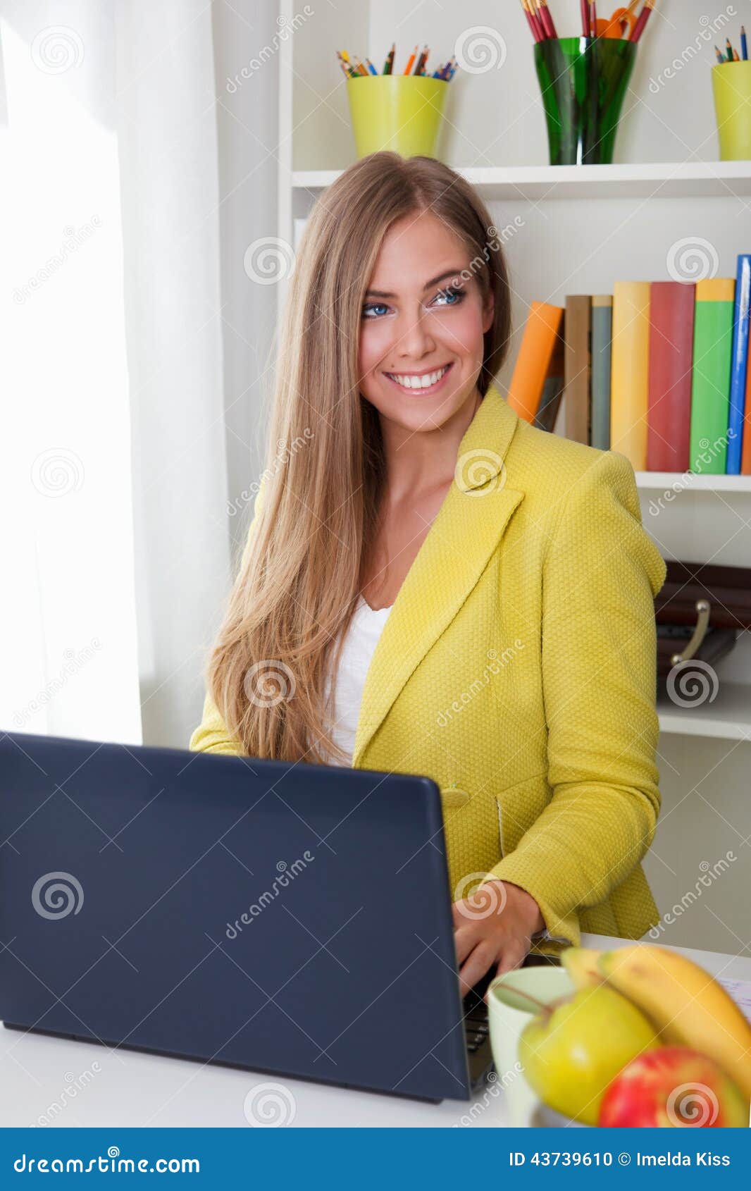 Beautiful Young Secretary Working on Laptop Stock Photo - Image of ...